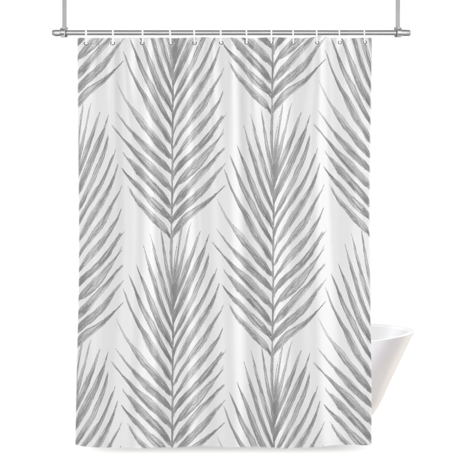 Gray Palm Leaves Shower Curtains for Bathroom, Summer Tropical Leaf ...