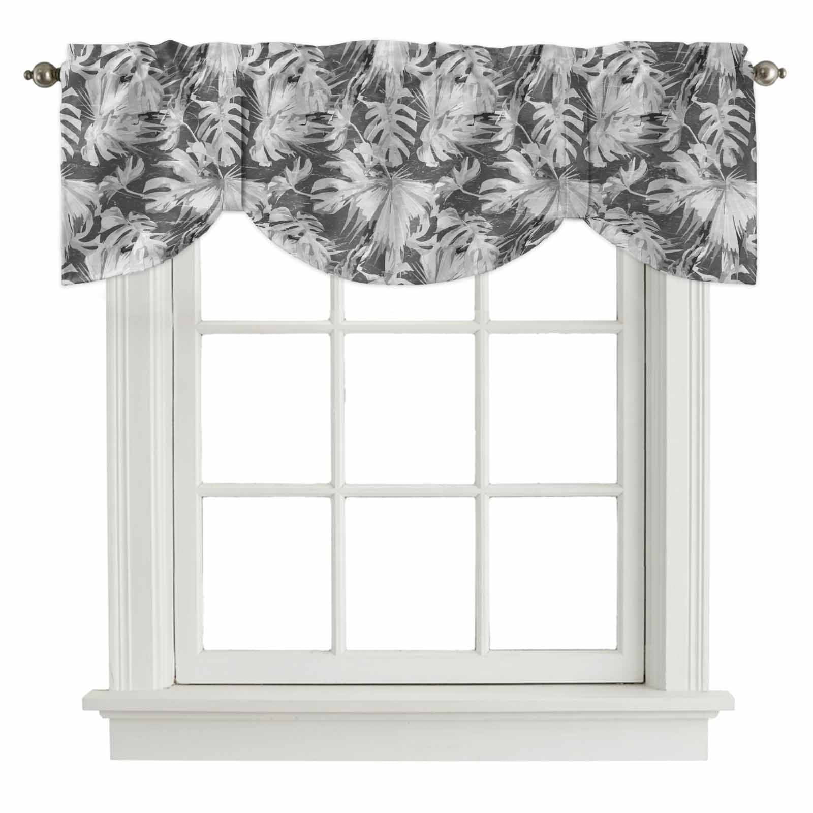 Gray Palm Leaves Tie Up Valance Curtains Monstera Leaf Tropical ...
