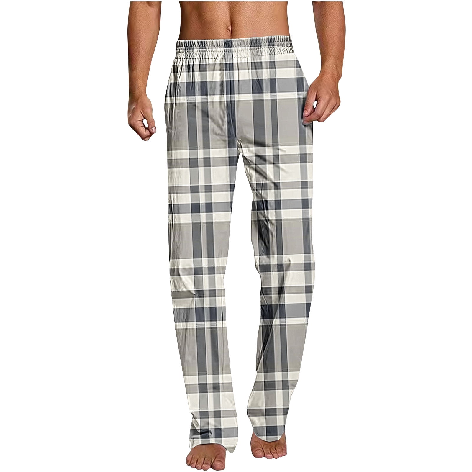 Gray Pants for Mens Spandex Print Loose Fit Brunch Thin Plaid Straight ...