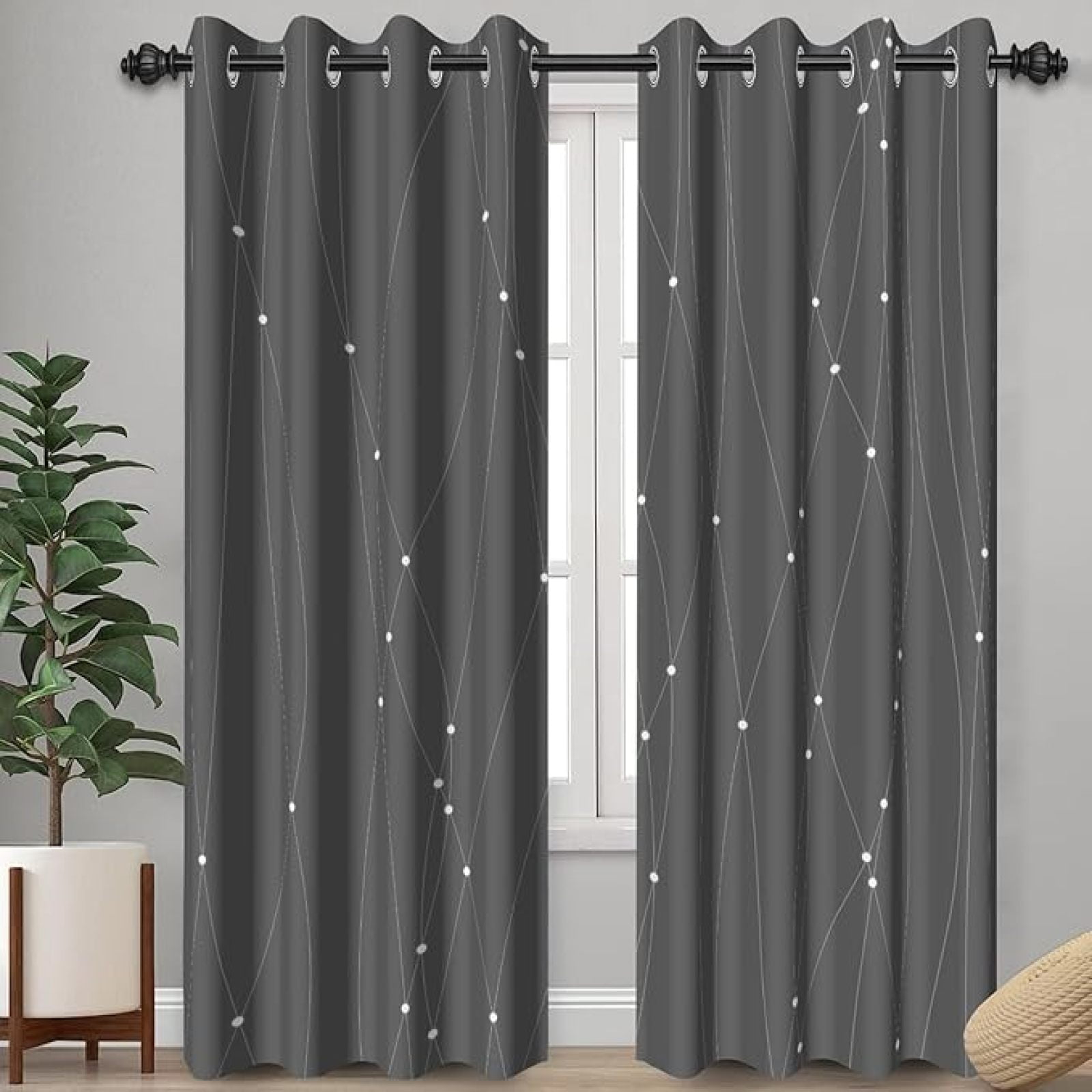Gray Pattern Curtains For Bedroom Decor, Contemporary Style Gray White ...