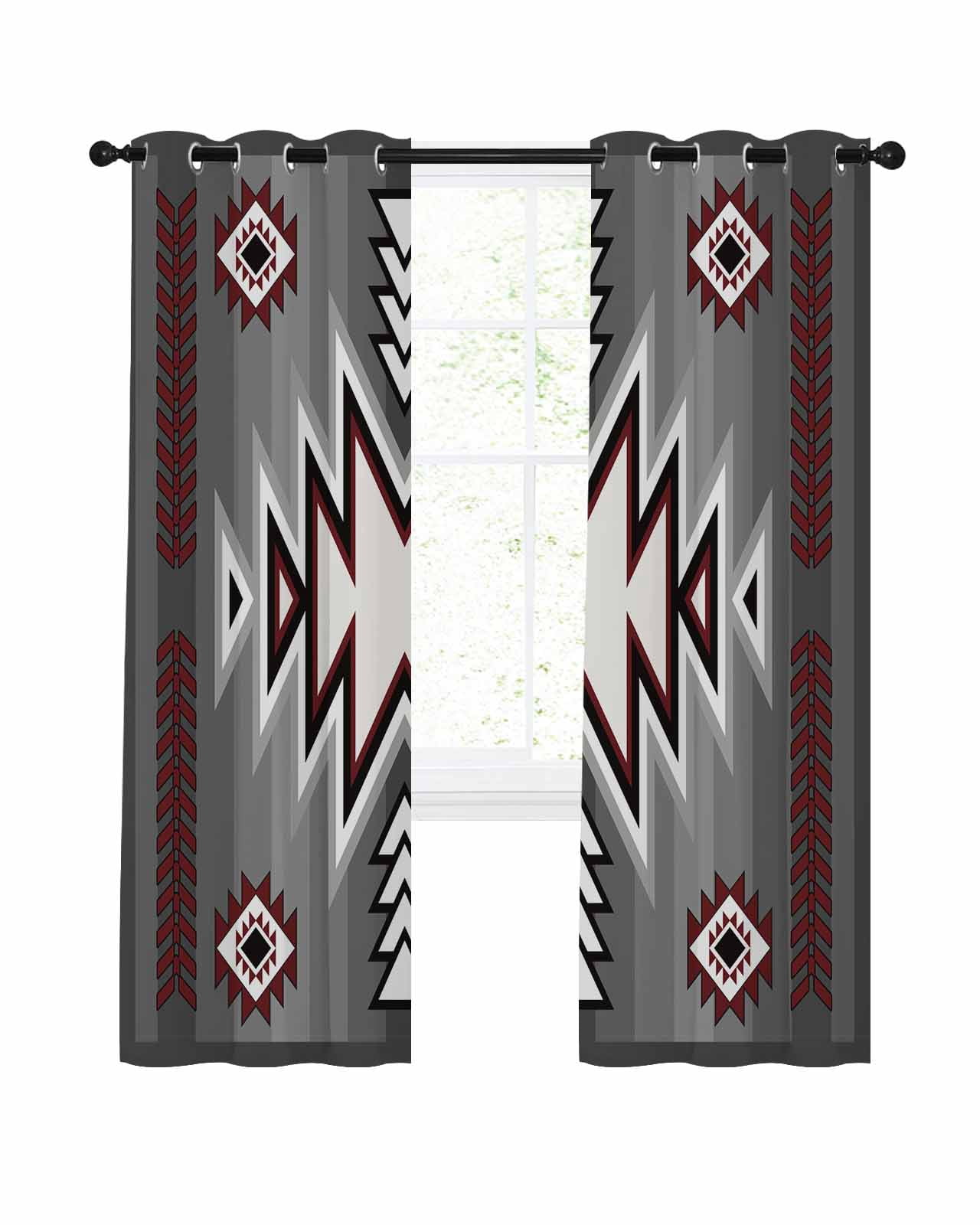 Gray Pattern Retro Bohemian Blackout Curtains 63 Inch Length Square ...