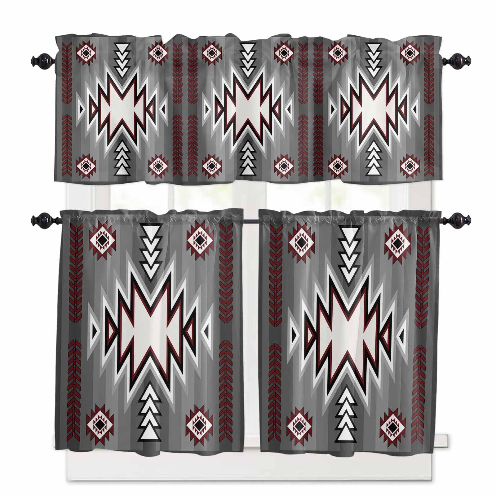 Gray Pattern Retro Bohemian Kitchen Curtains Valances and Tiers Set of ...