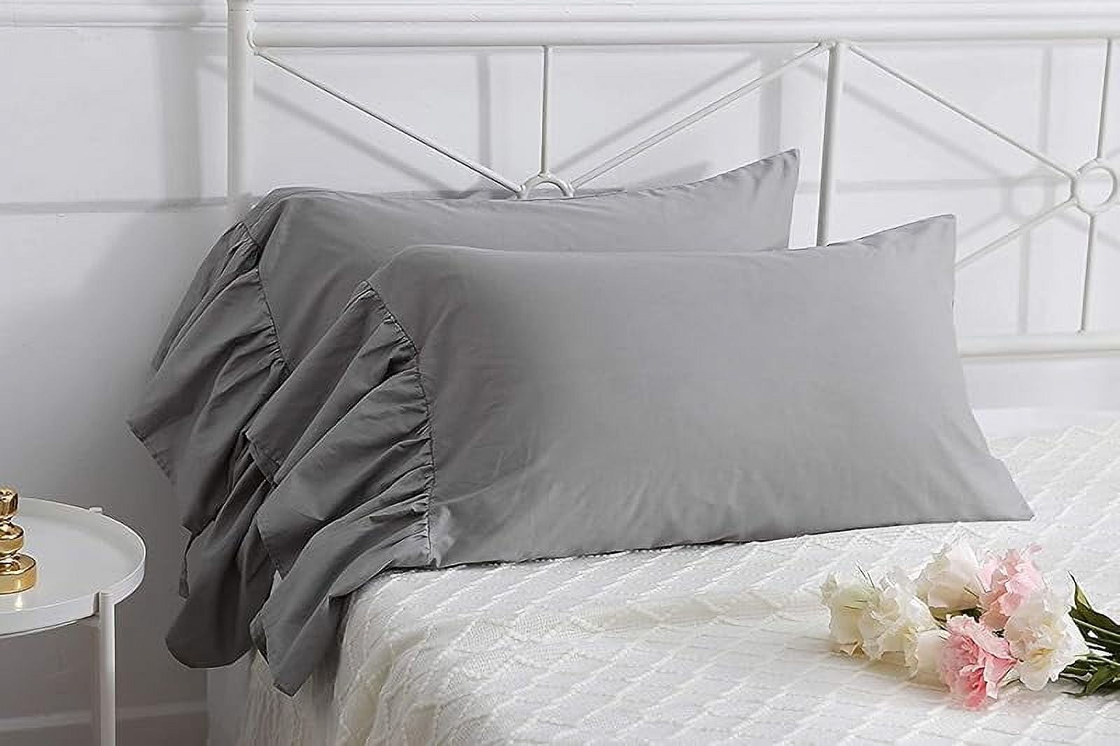 Gray Pillow Shams with Long Ruffles Fishtail Grey Pillow Covers ...