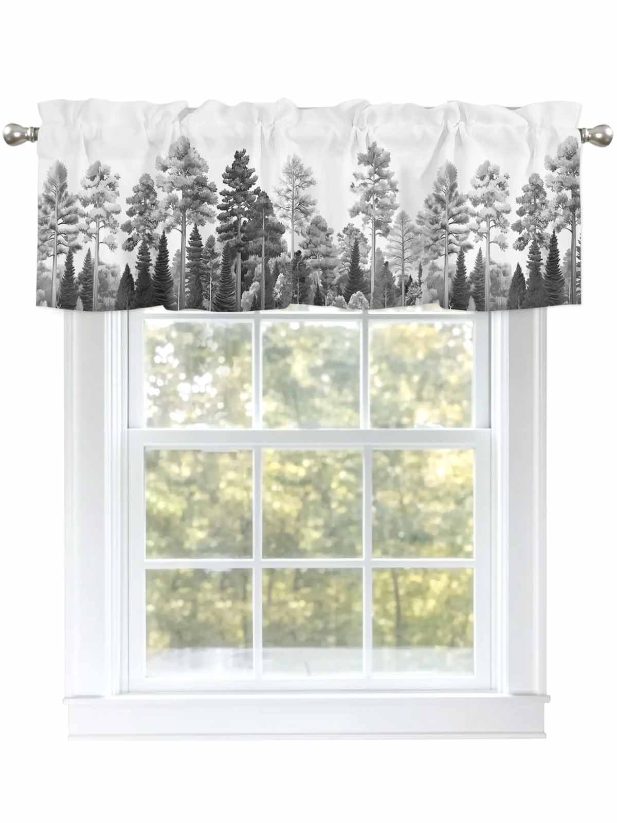 Gray Pine Tree Forest Watercolor Modern Art Valances Curtain Kitchen ...