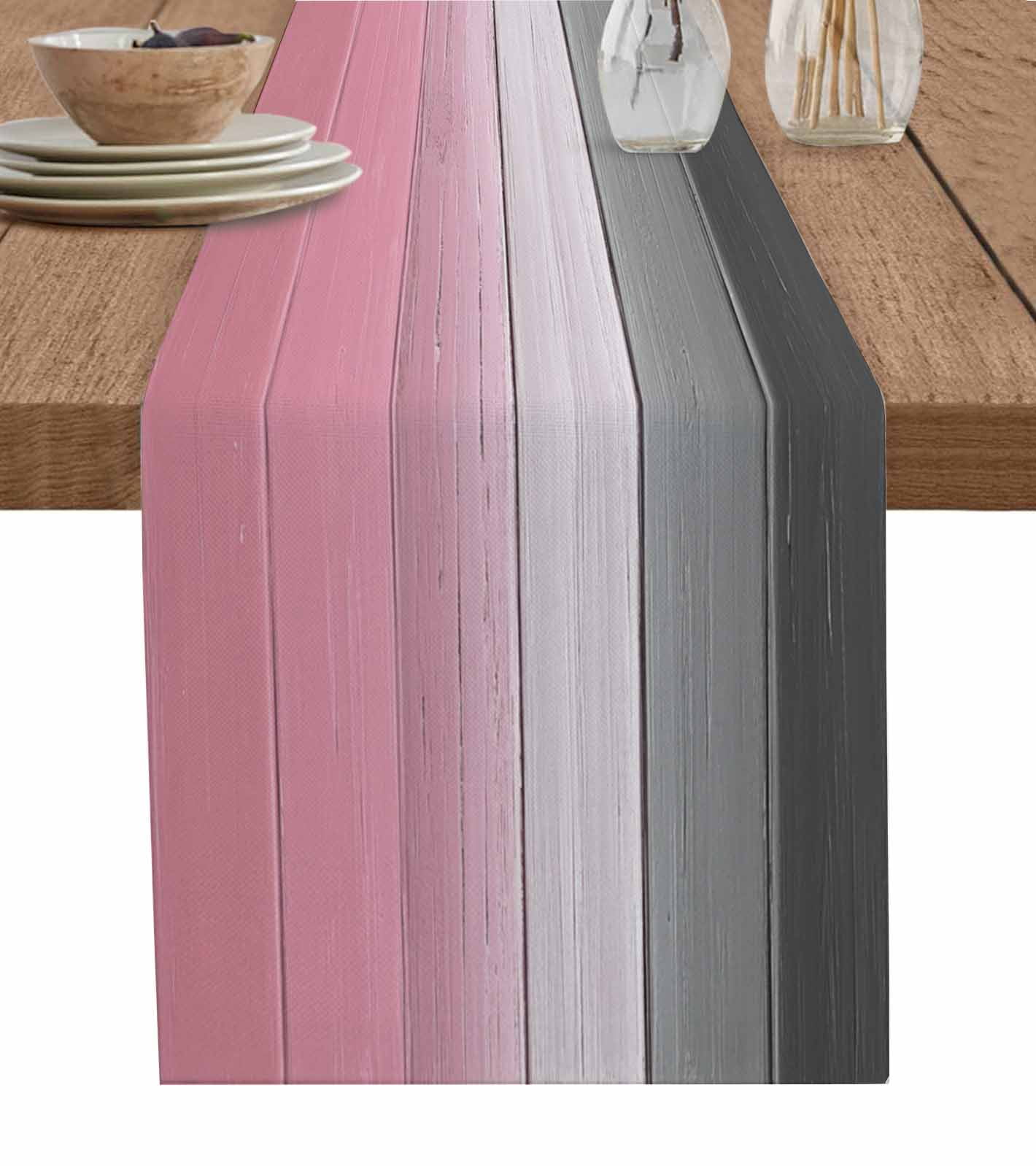 Gray Pink Gradient Short Table Runners 48 Inches, Cotton Linen Fabric ...