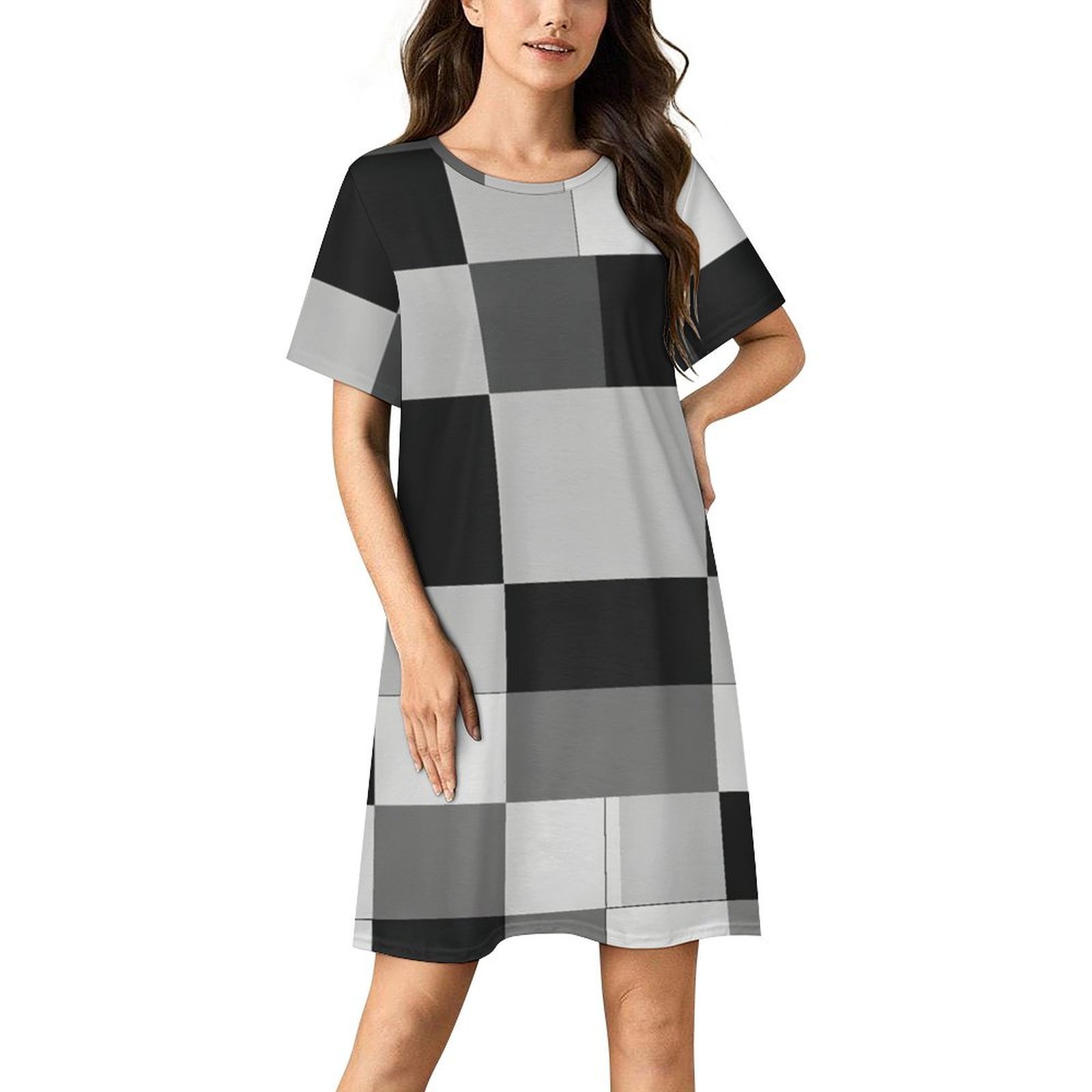 Gray Pixel Art Design Women Nightgown Sleepwear Short Sleeves For ...