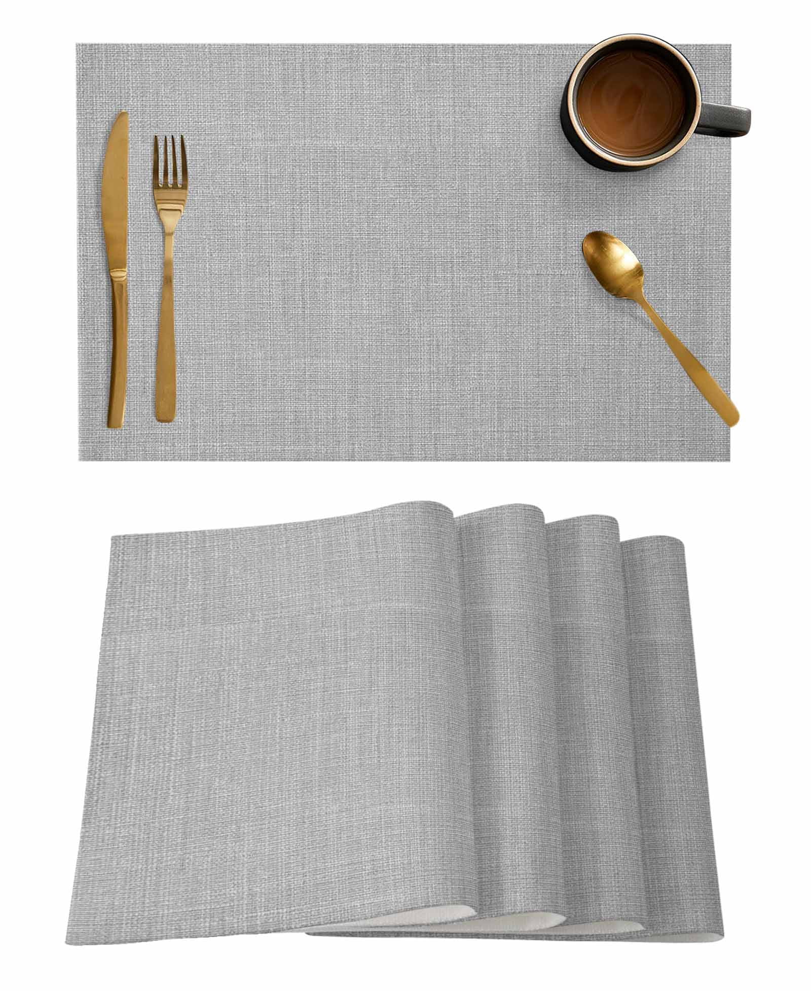 Gray Placemats Set of 4, Farmhouse Burlap Solid Grey Color Modern Linen ...
