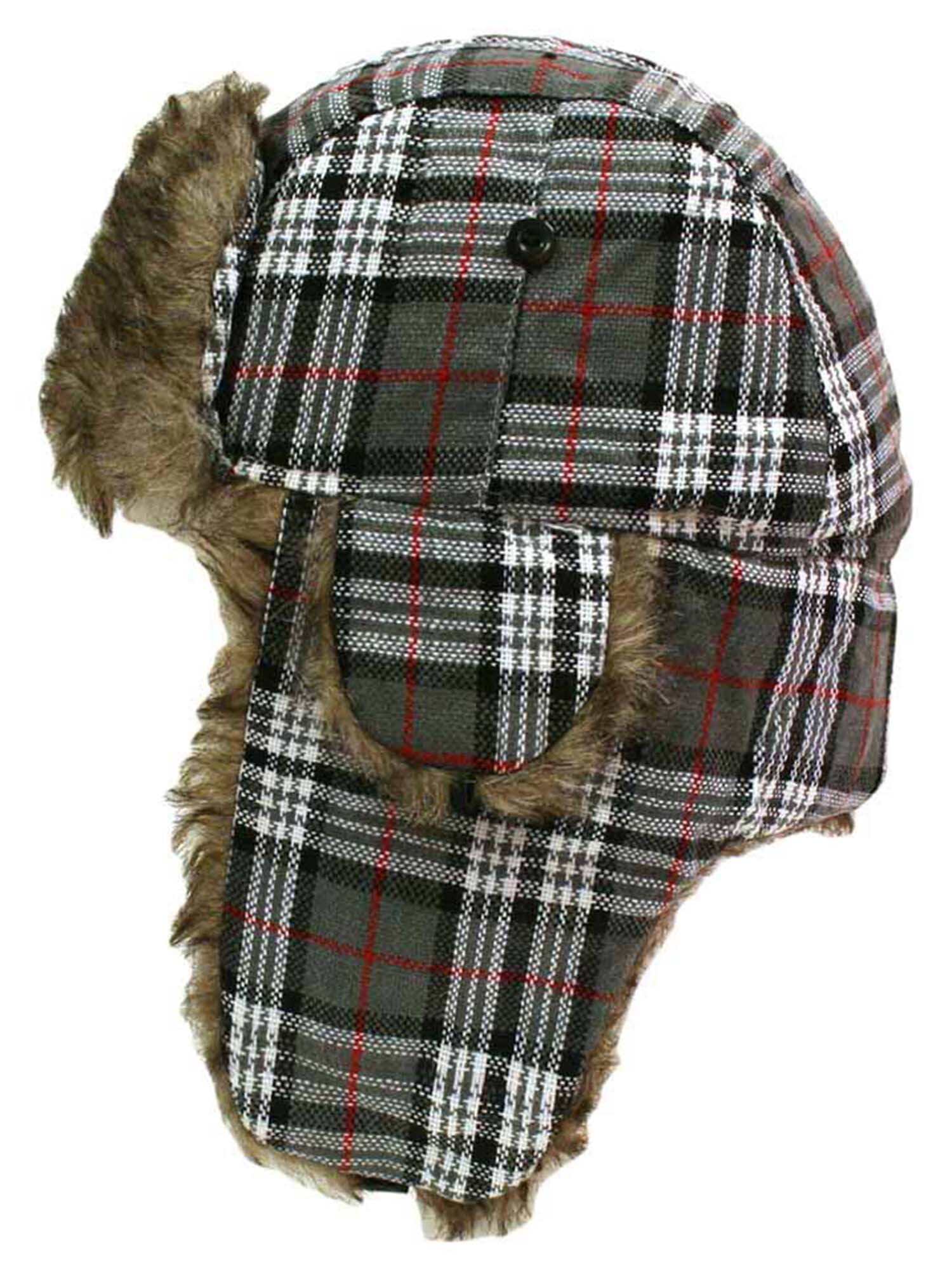 Gray Plaid Faux Fur Lined Trapper Aviator Hat - Walmart.com