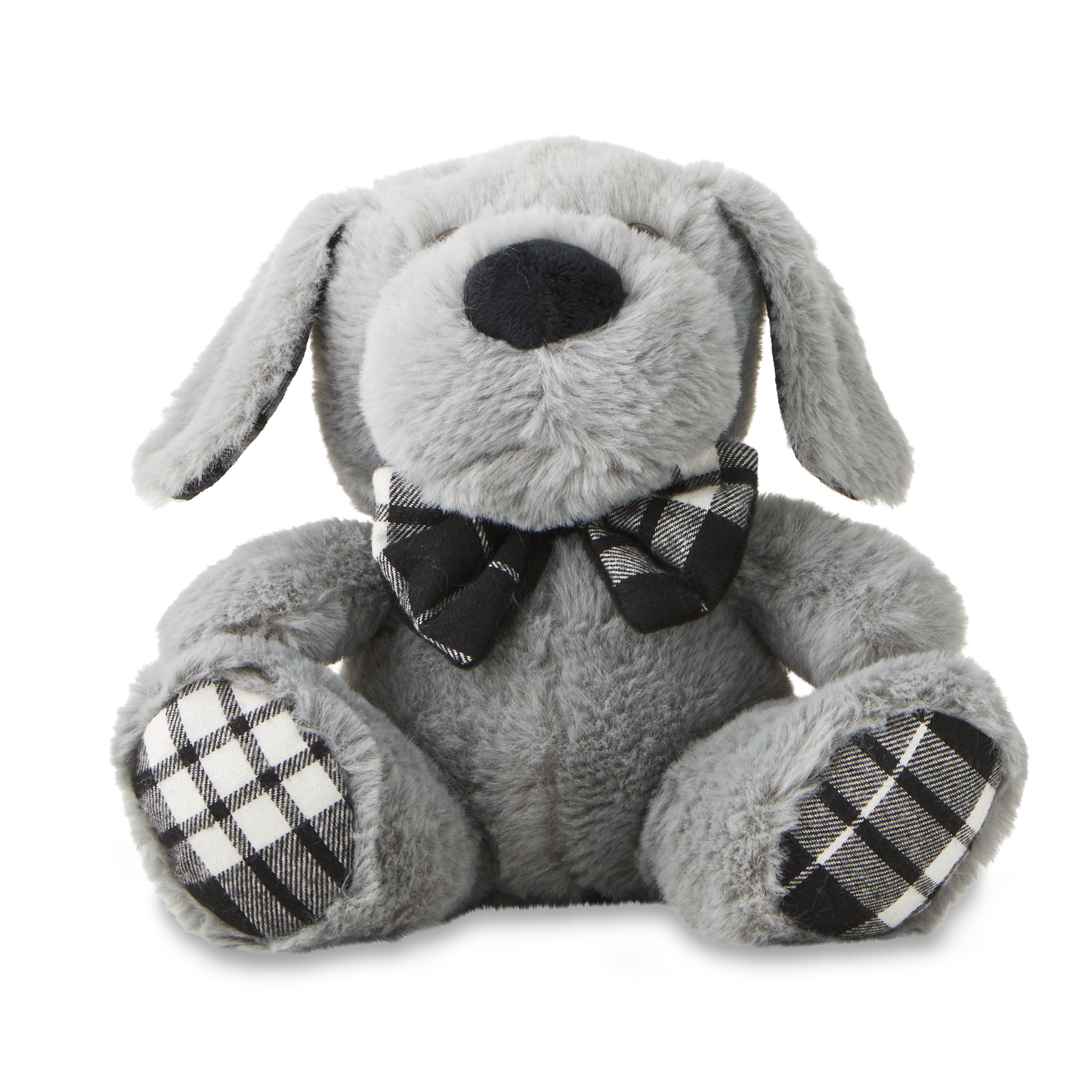 Holiday Time Gray Plaid Puppy Plush Toy 7 in, Christmas Stuffed Animal ...