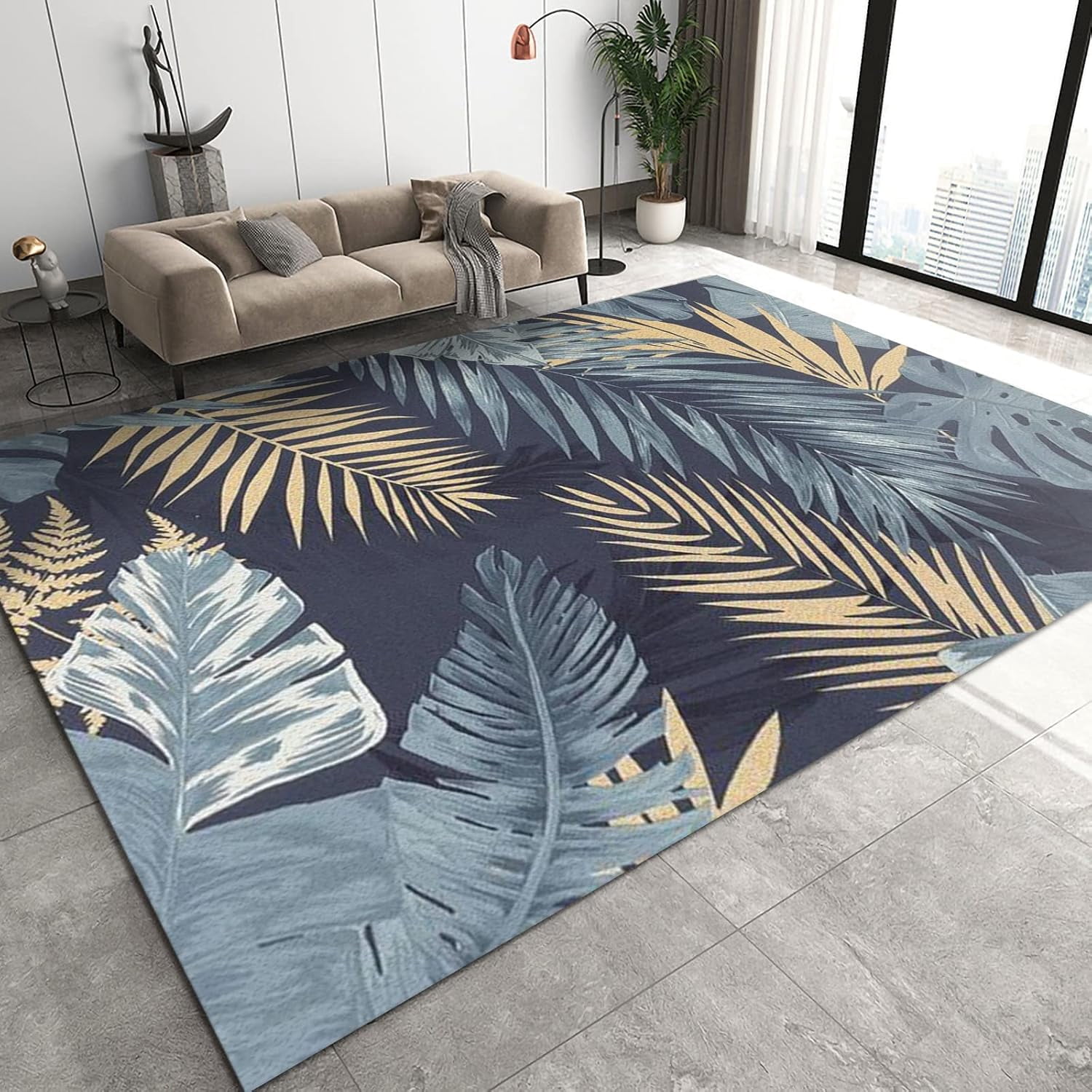 Gray Plant Leaf Area Rugs, Nordic Bedroom Apartment Carpet, Lounge Rug ...