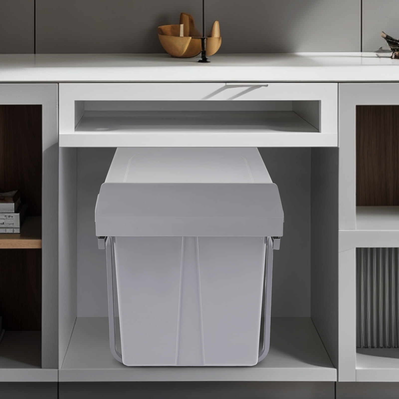 Gray Plastic 49x35x43cm Double Pull-Out Trash Can Under The Cabinet And ...