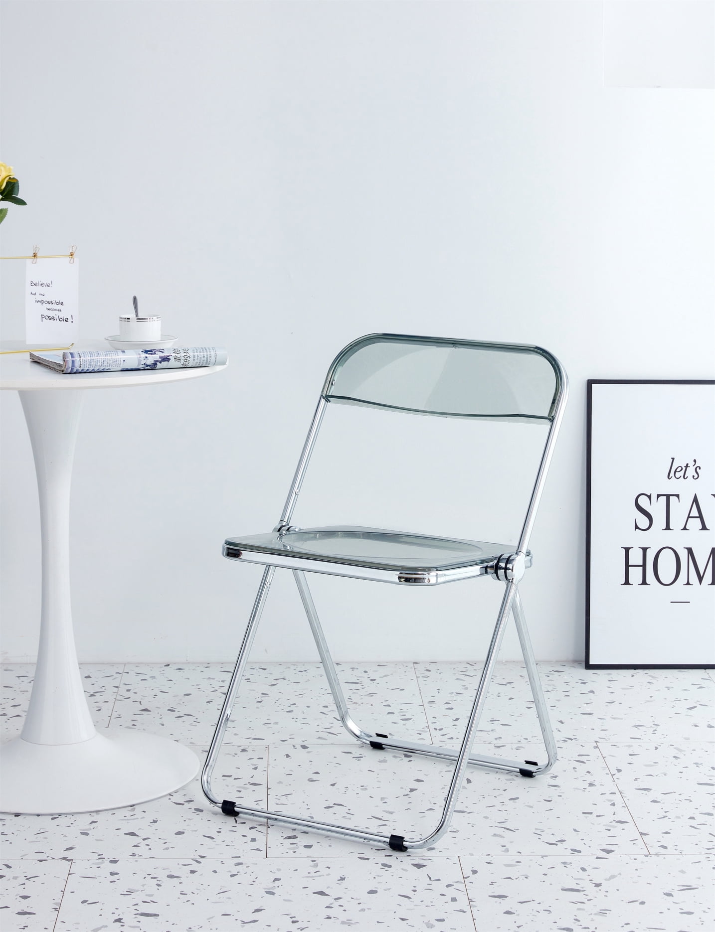 Gray Plastic Clear Transparent Folding Chair, Steel Frame Portable ...