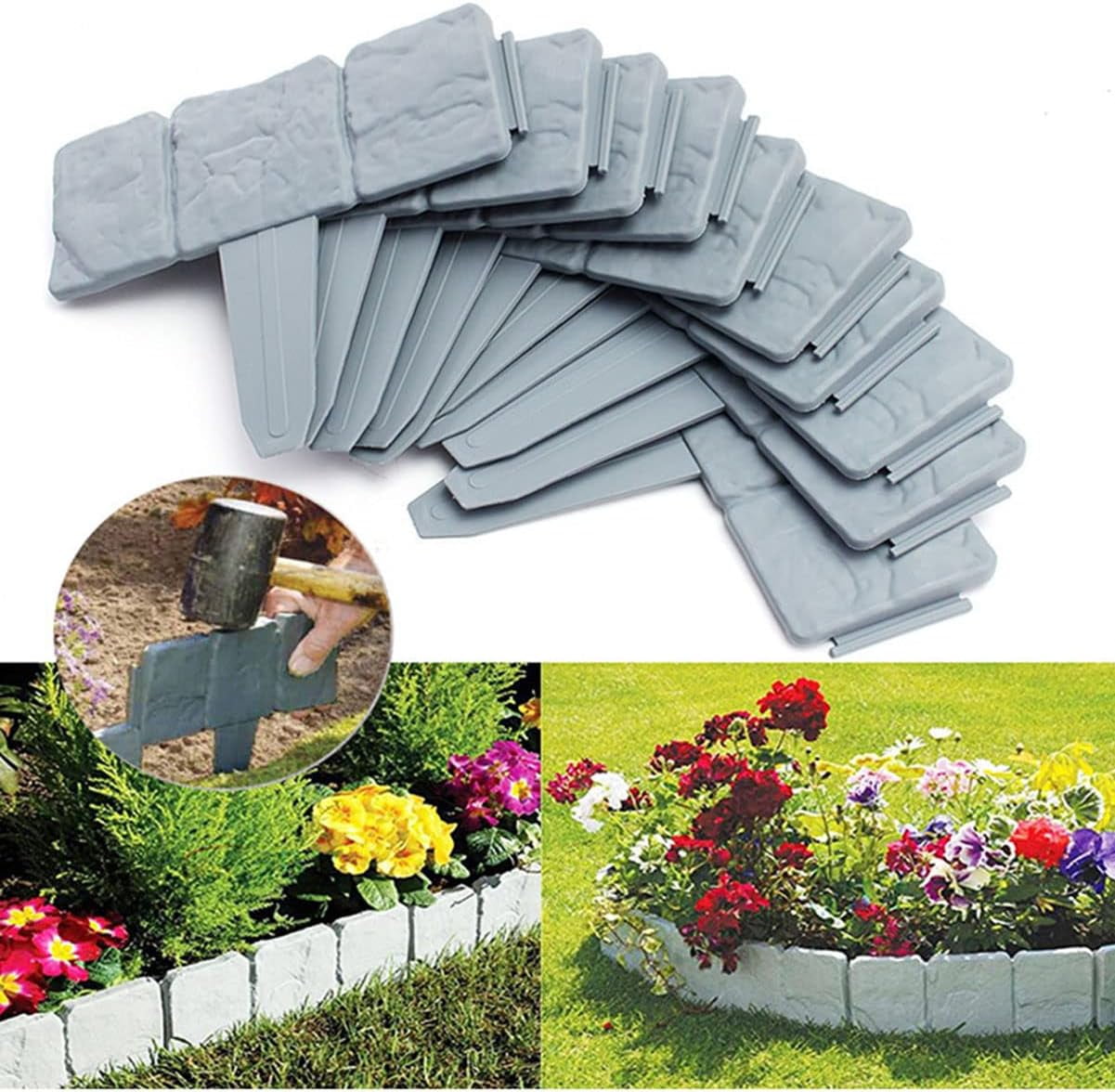 Gray Plastic Garden Edging - Set of 10 Flexible Lawn Edging - Walmart.com