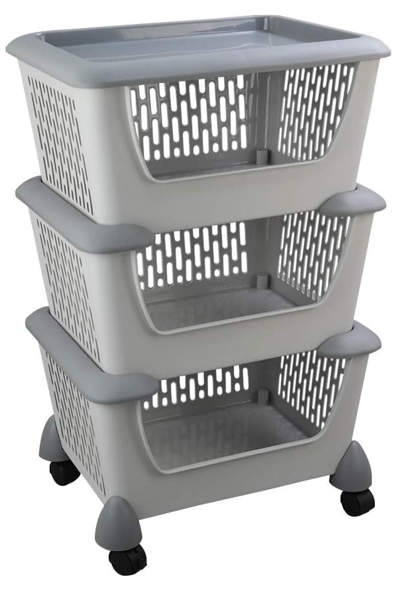 Gray Plastic Kitchen Stackable Storage Basket, 3-Tier Stacking ...