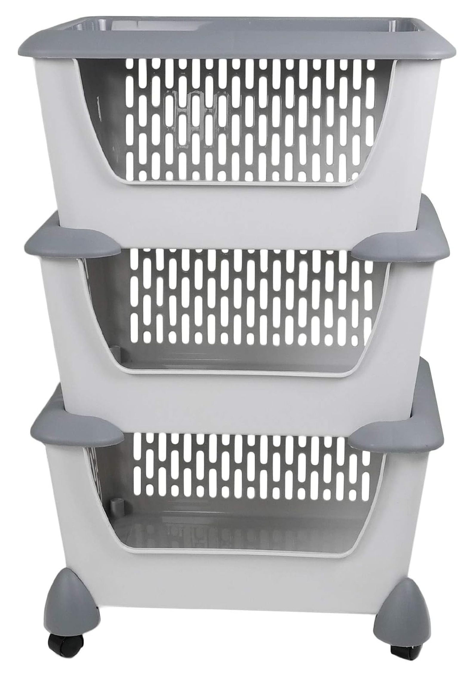 Gray Plastic Stacking Organizer Basket with Wheels, 3-Tier Multi ...