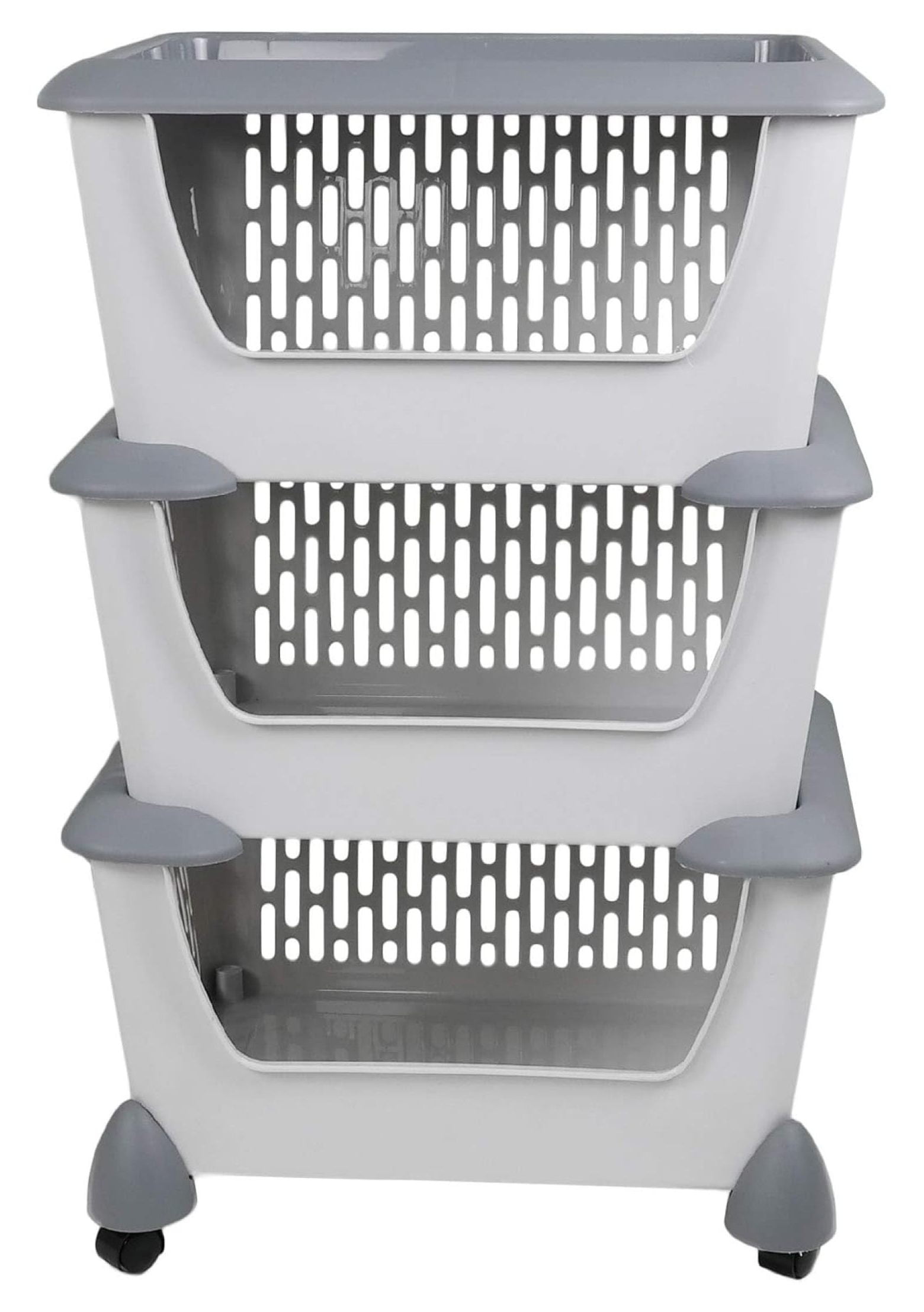Gray Plastic Stacking Organizer Basket with Wheels, 3-Tier Multi ...