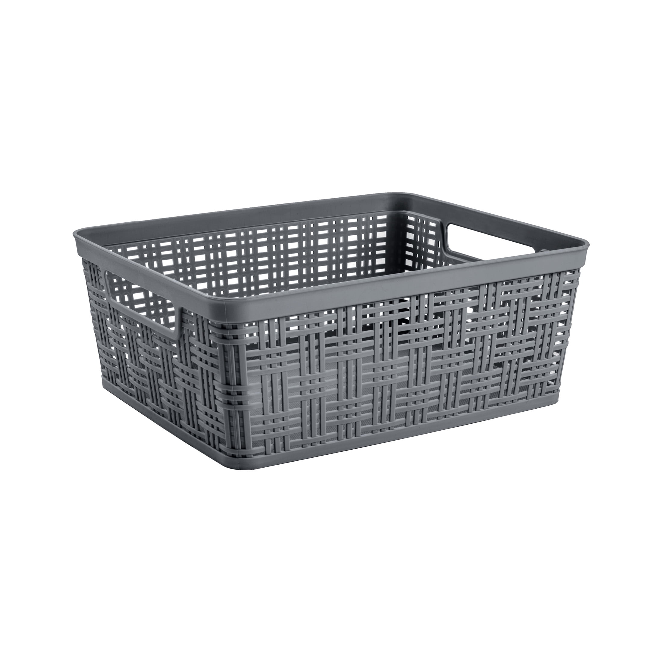 Gray Plastic Wicker Storage Basket by Simply Tidy - Durable Open-Weave ...