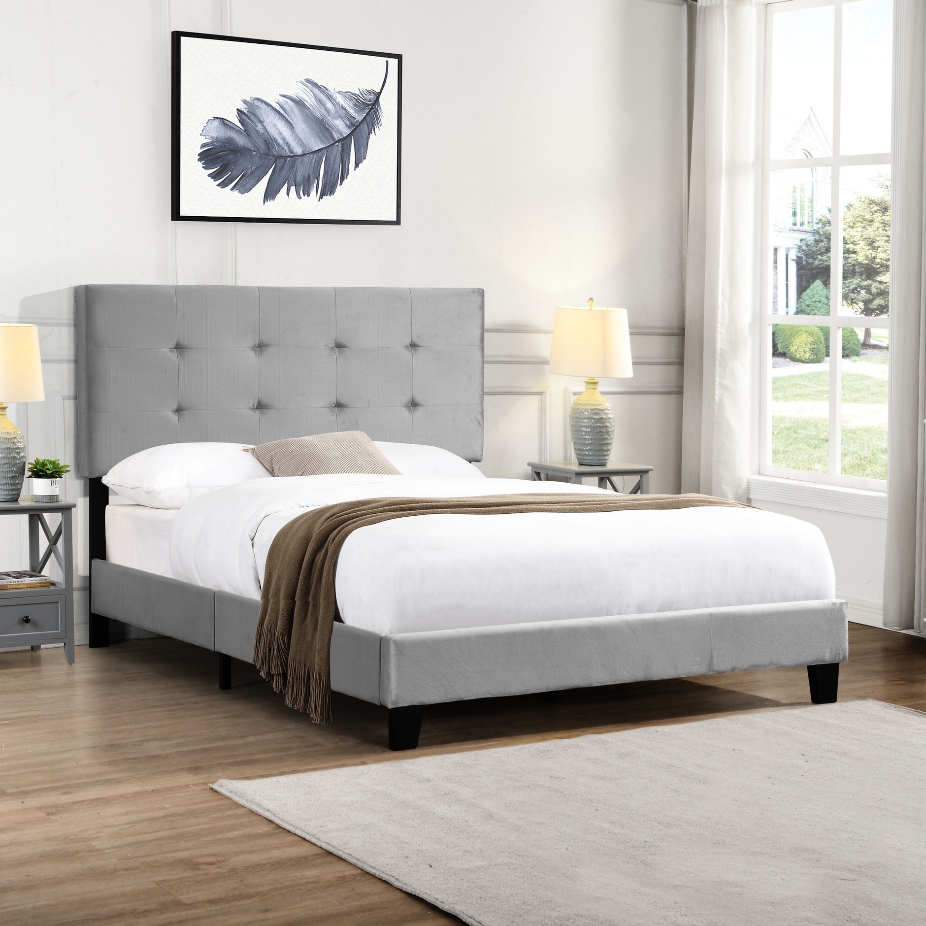 Gray Platform Bed Frame, Full Size, Supports 600 LBS - Walmart.com