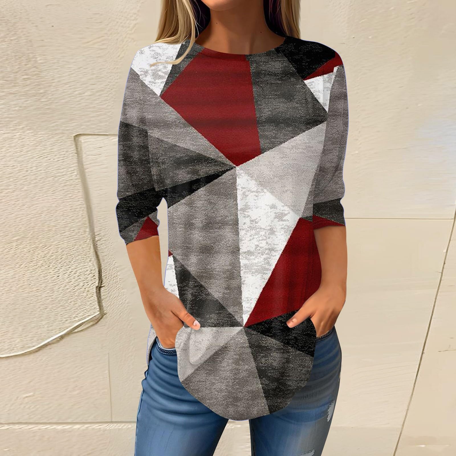 Gray Plus Size Womens Shirts, Polyester Plus Size Tshirts for Women, 3/ ...