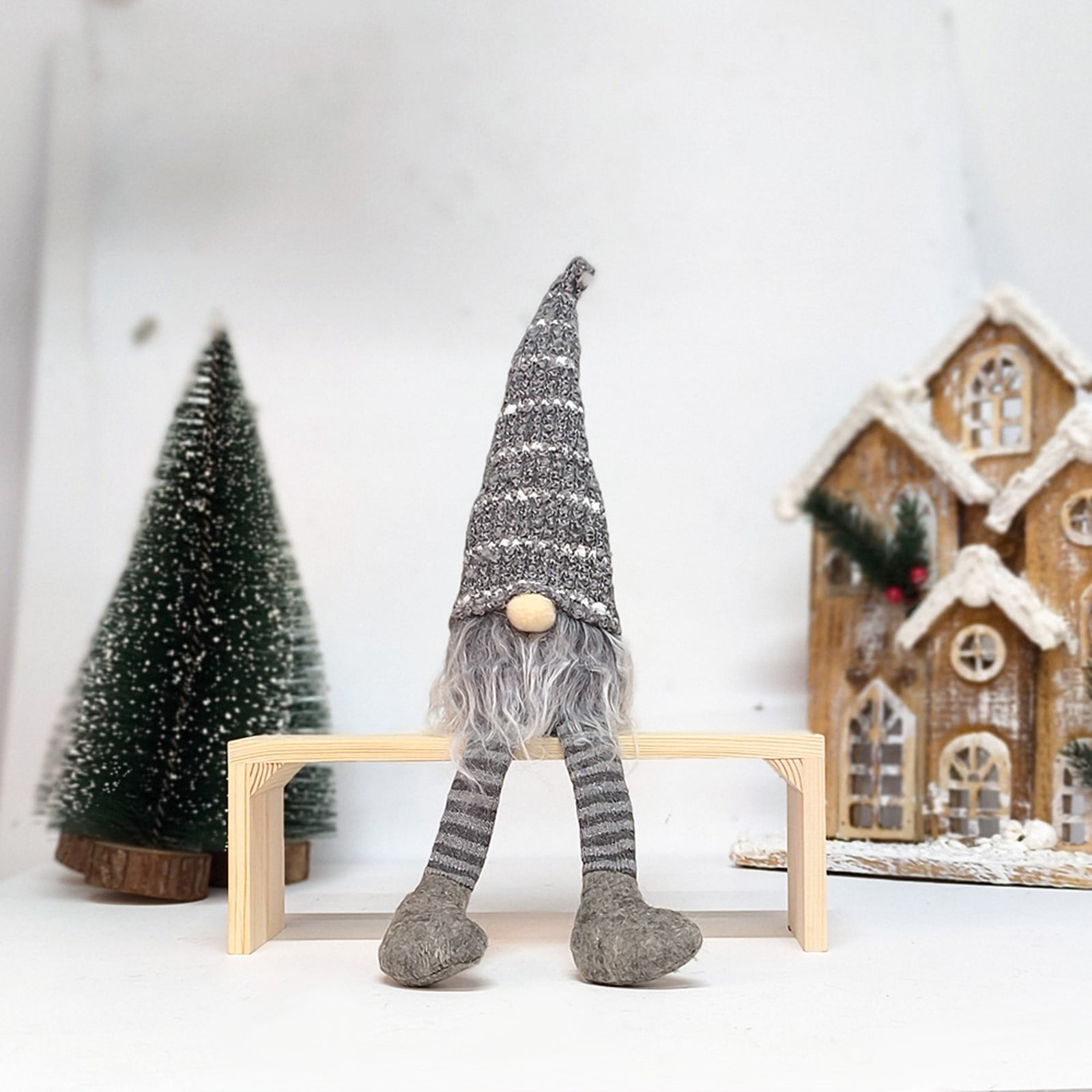 Gray Plush Christmas Long Leg Gnome Decoration Santa Swedish Figurines ...