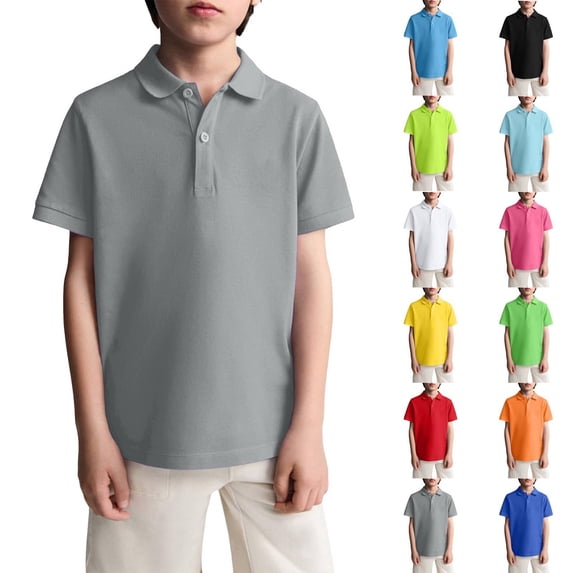 Gray Polo Shirts for Boys Back to School Uniform Short Sleeve Collared ...