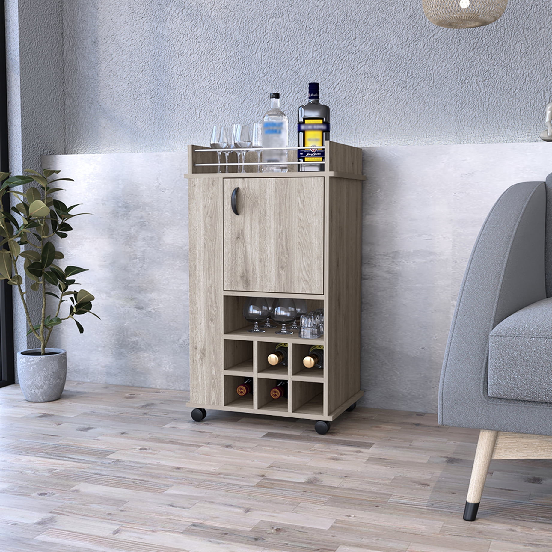 Gray Portable Bar Cart - 6 Bottles & Practical Storage Elegant Option ...