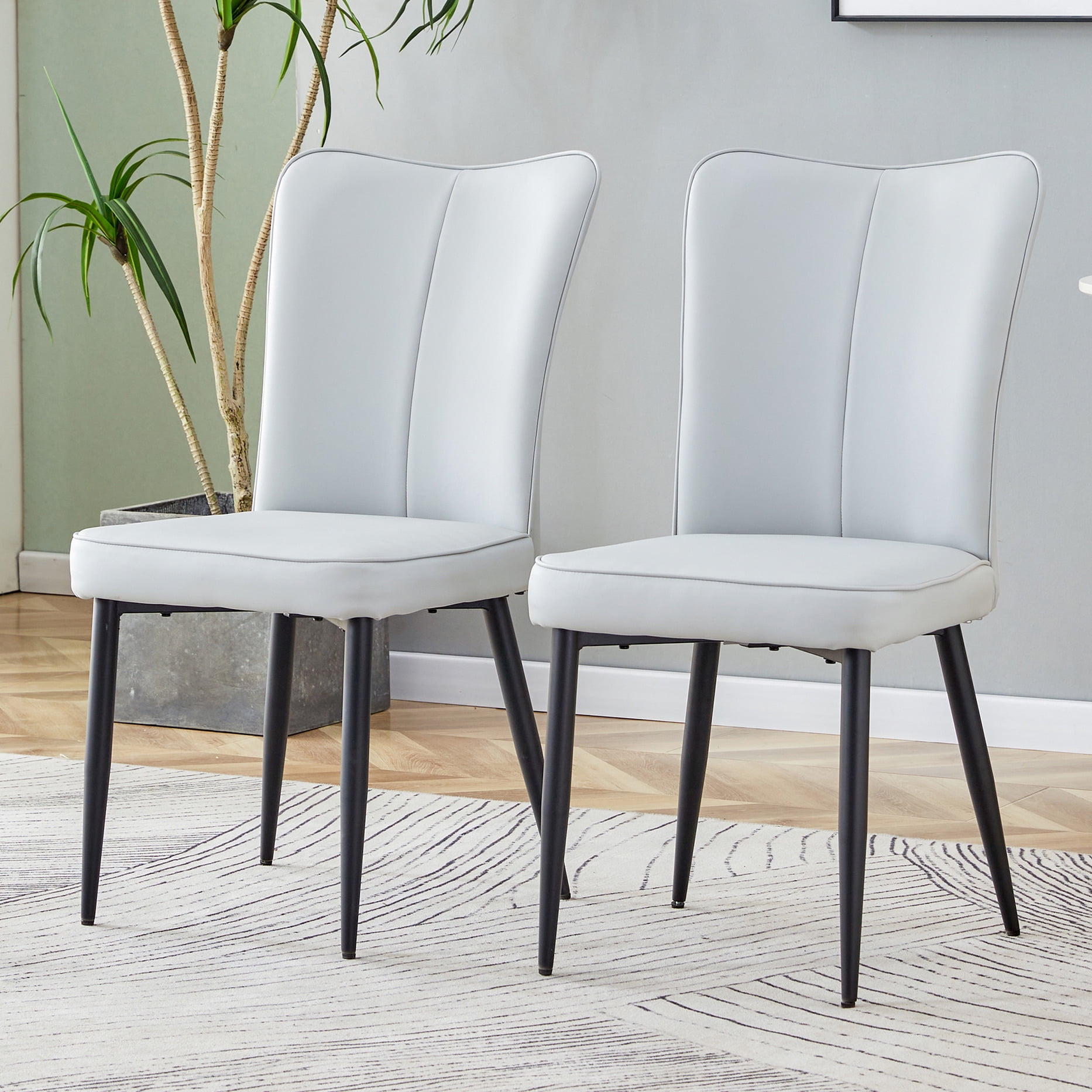 Gray Pu Seats Dining & Office Chairs (2) - Modern Minimalist With Black ...
