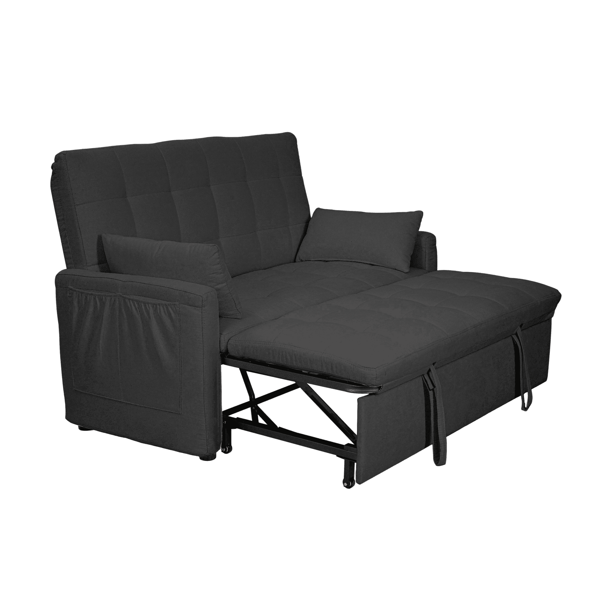 Gray Pull-Out Sofa Bed - Space-Saving Convertible Sleeper with Burlap ...