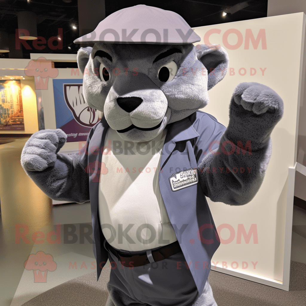 Gray Puma REDBROKOLY mascot costume character dressed with a Dress ...