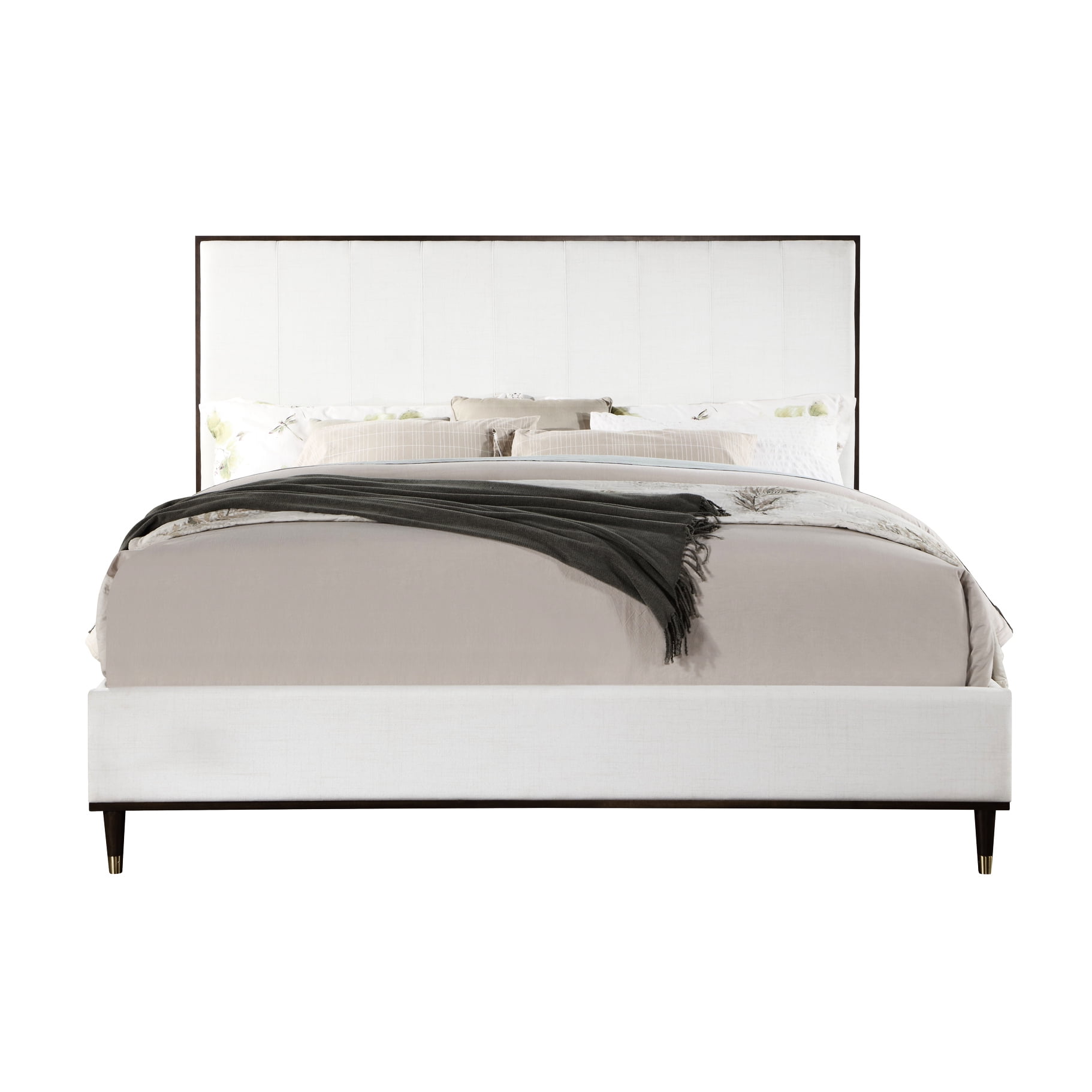 Gray Queen Bed With A Soft Fabric Cover And Legs Poplar Wood Frame ...