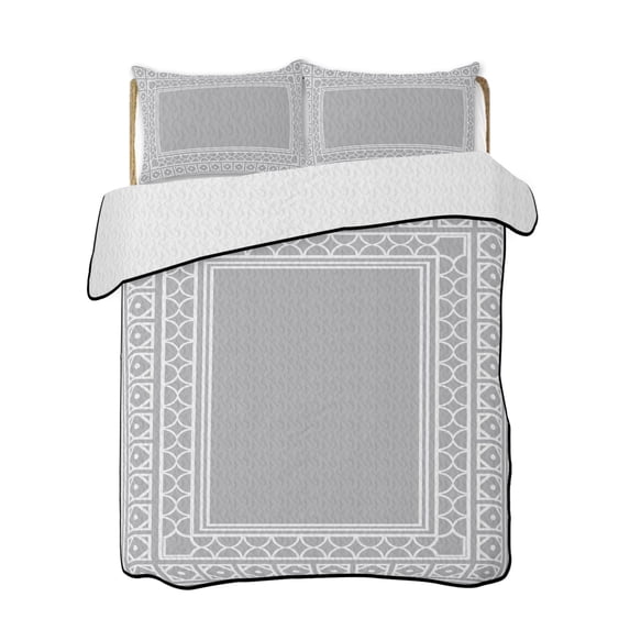 Gray Quilts Bedding Set Queen Size Boho Diamond Pattern Border Rustic ...