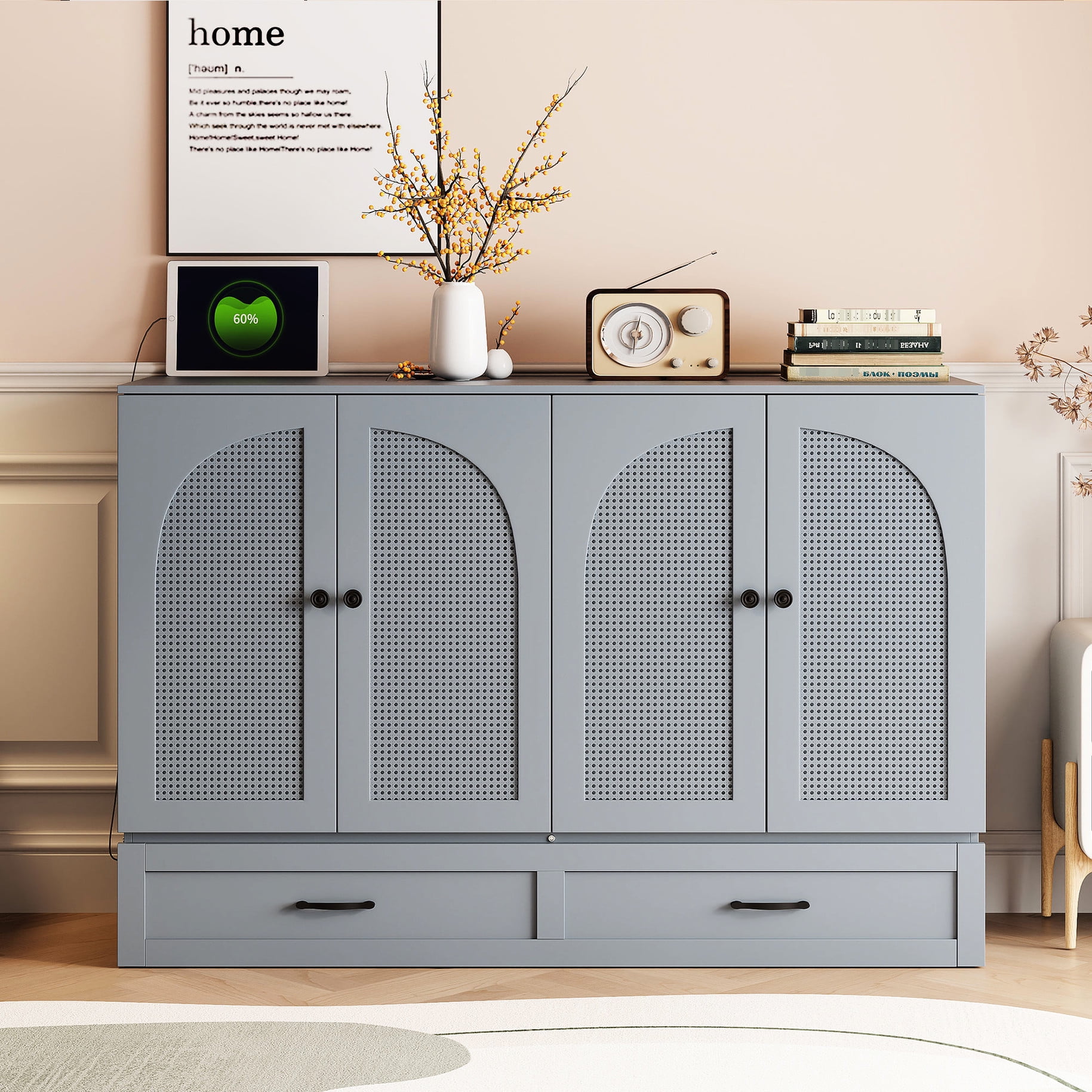 Gray - Rattan finish and clean lines - In modern interiors - Enhances ...