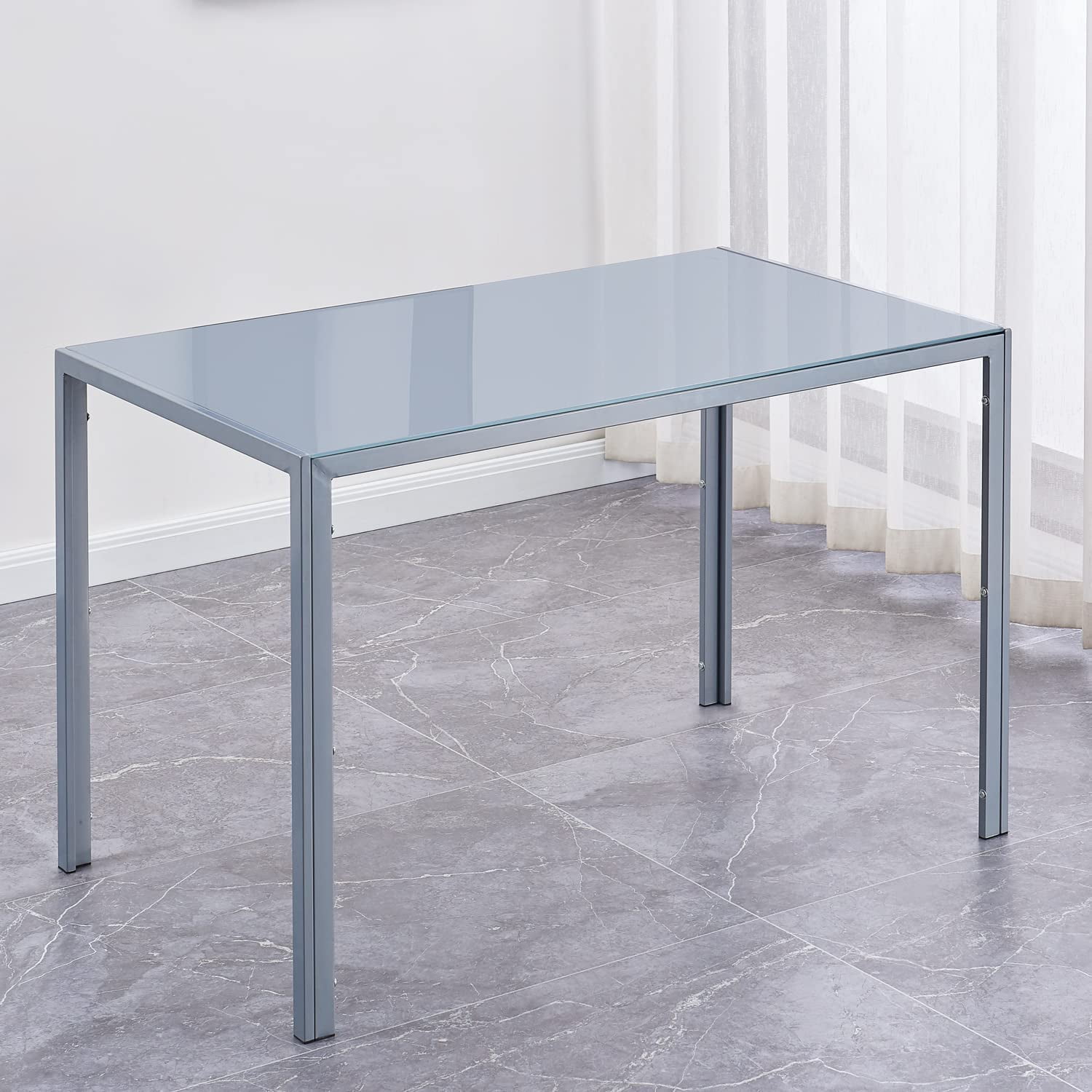 Gray Rectangular Dining Table for Home Kitchen, Modern Glass Table for ...