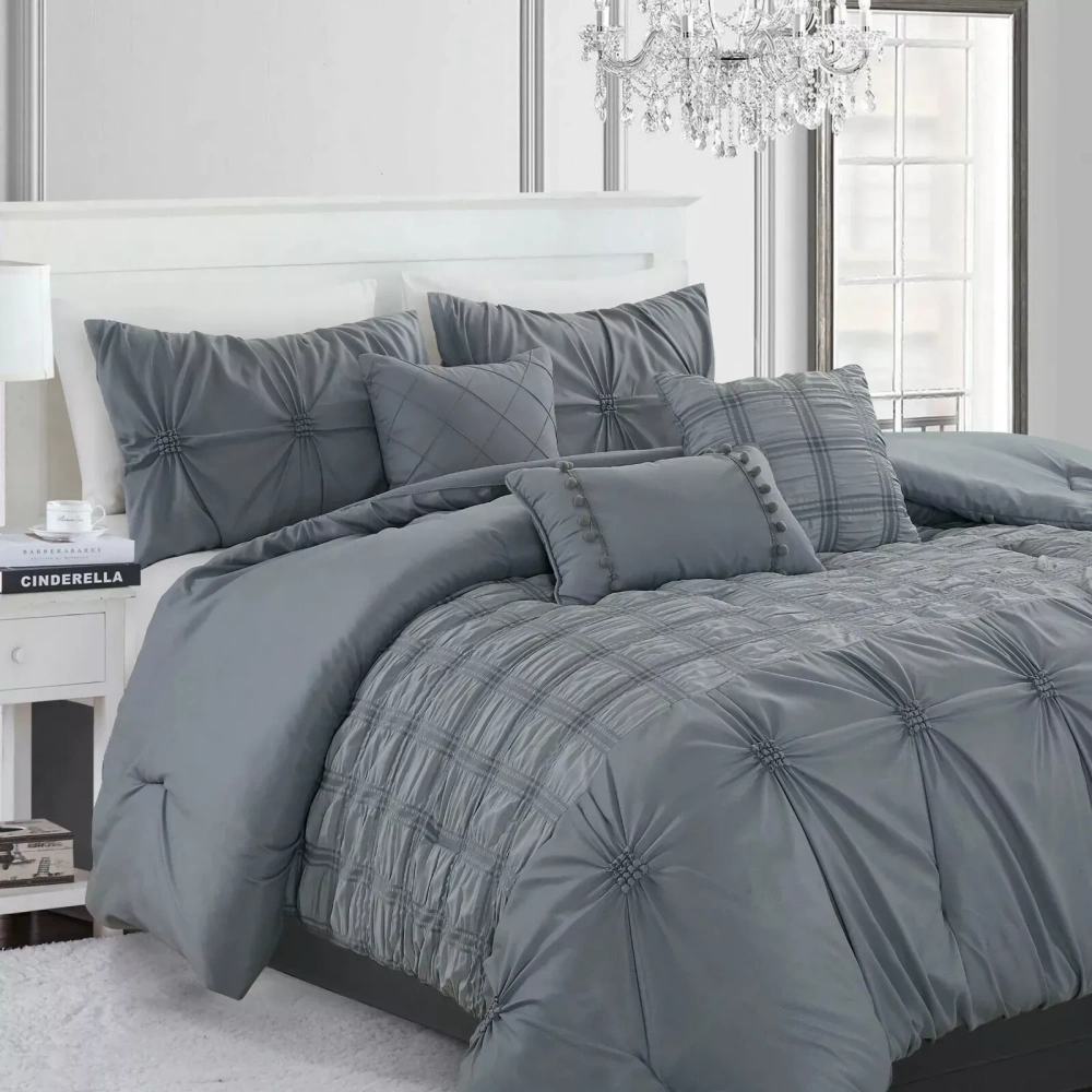 Gray Reversible Bedding Set 7 Piece Comforter Set Queen All Season ...