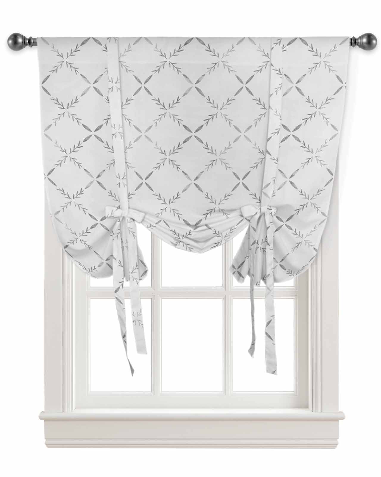 Gray Rhombus Plaid Tie Up Curtains for Kitchen Bathroom Bedroom Windows ...