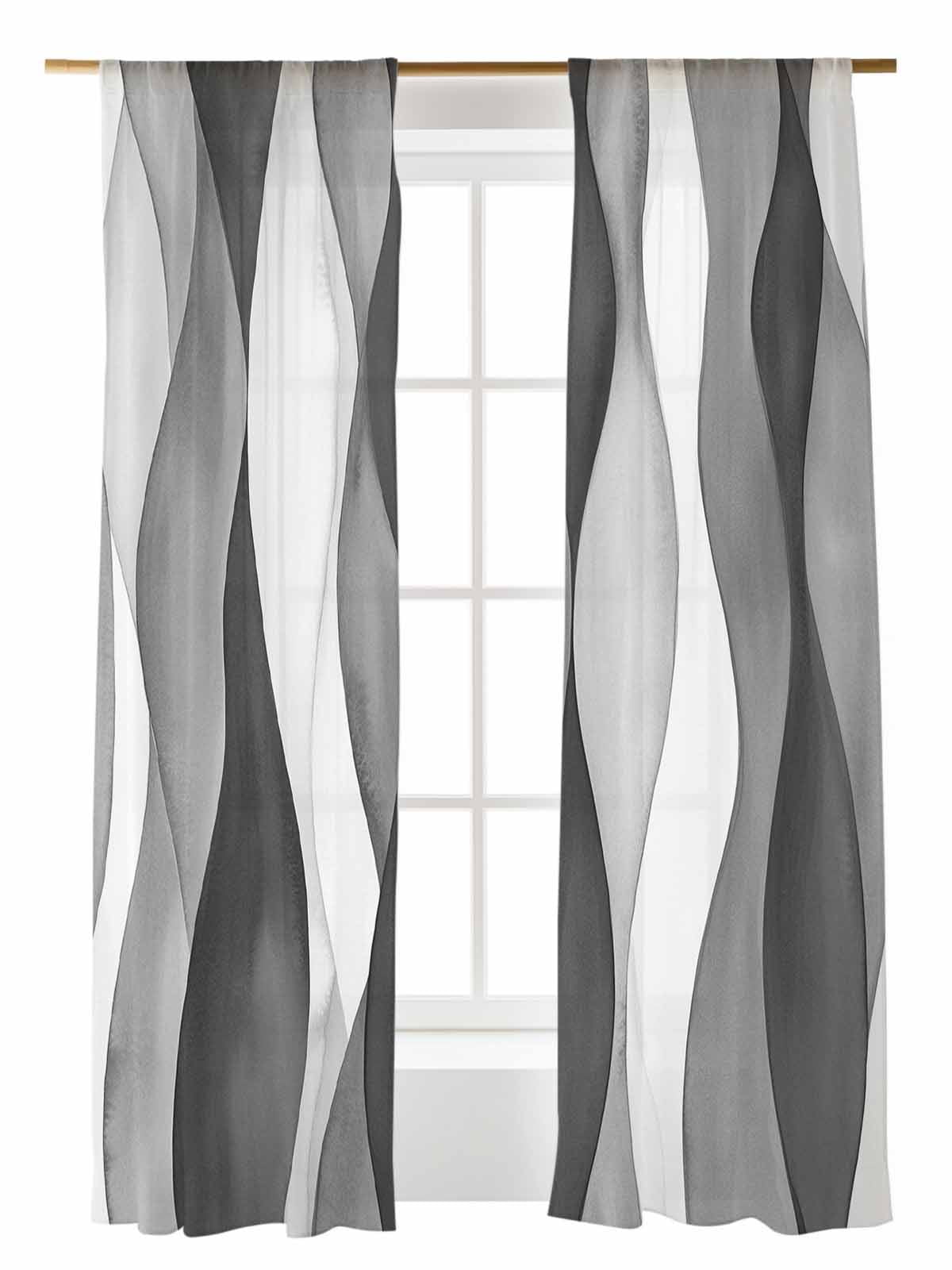 Gray Ripple Sheer Curtains 2 Panels Set Abstract Gradient Watercolor ...