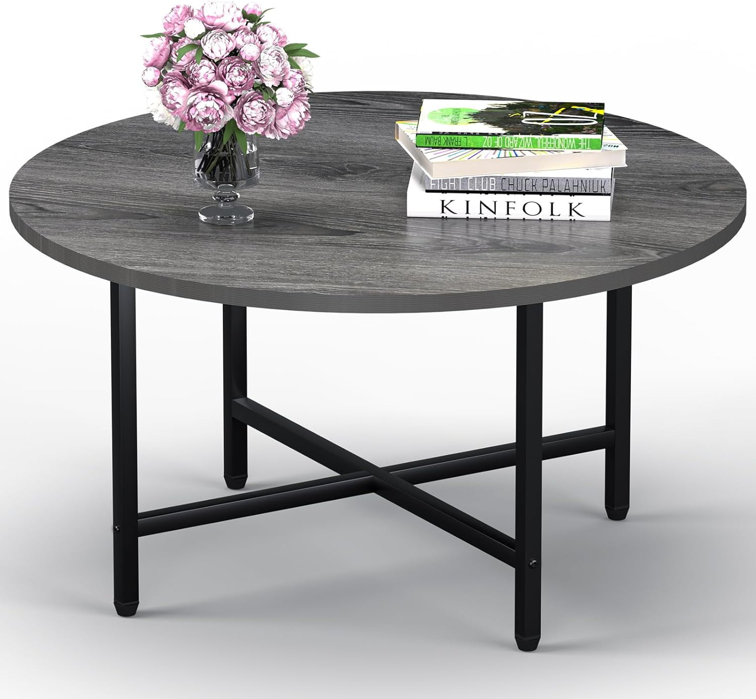 Gray Round Coffee Table, 23.6" Small Coffee Table for Living Room ...