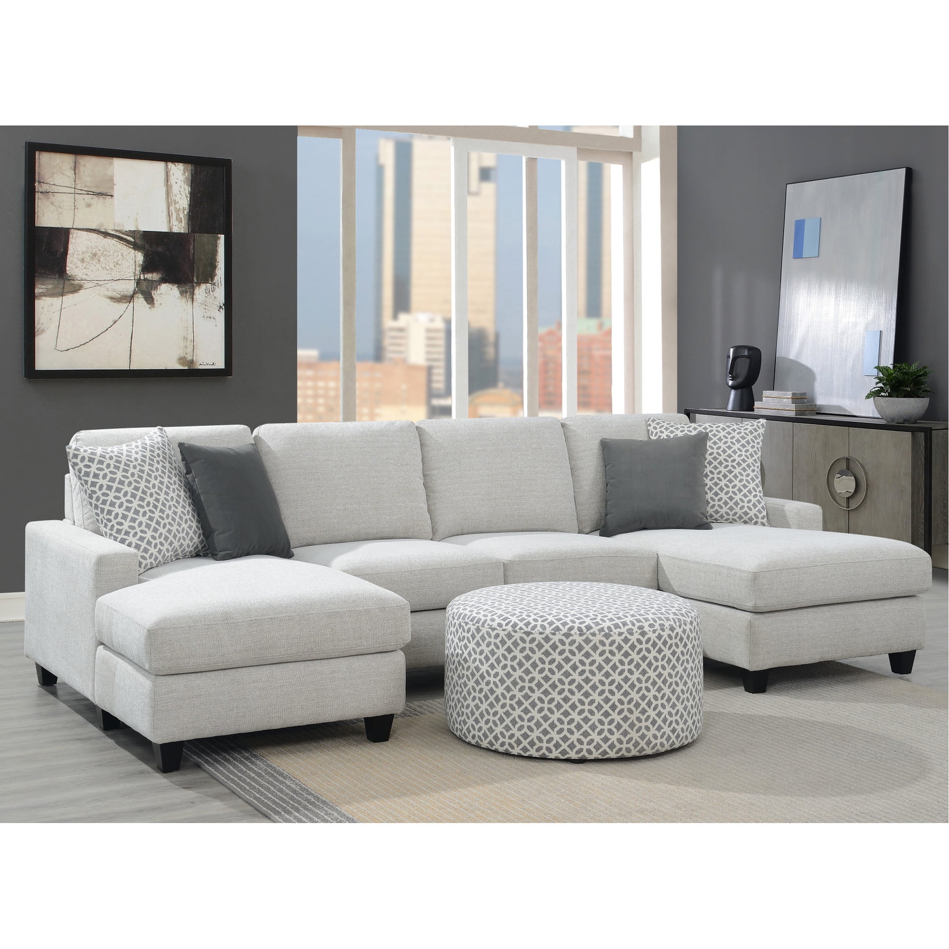 Gray Round Ottoman | Quick Setup for Home Decor | Engineered Wood Build ...