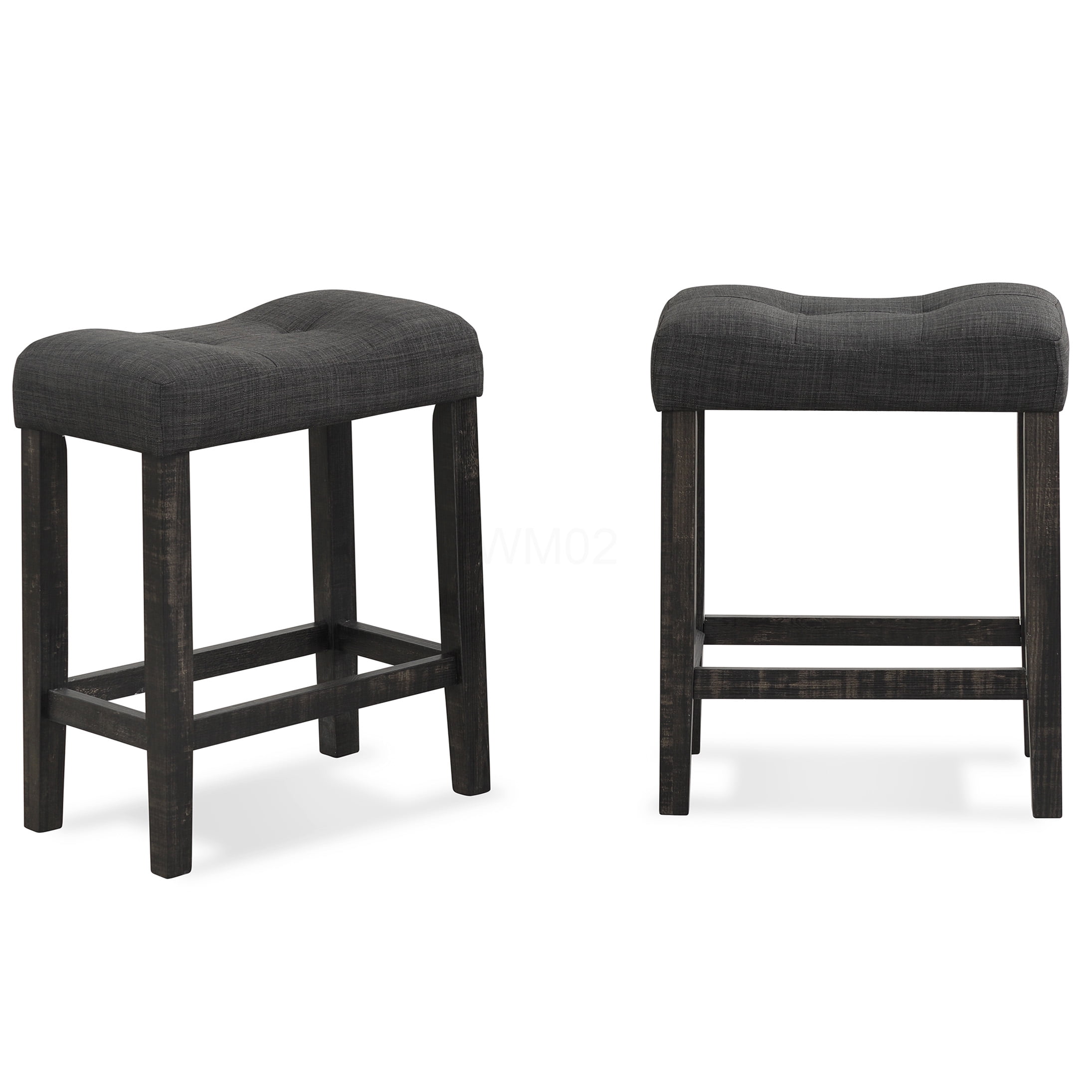 Gray Rubberwood Counter Stools Set of 2, Button Tufted Saddle Seat ...