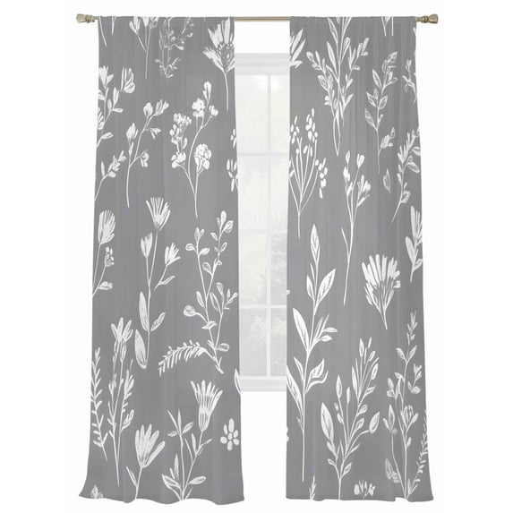 Gray Sage Leaves Sheer Curtains for Living Room Bedroom, Boho Floral ...