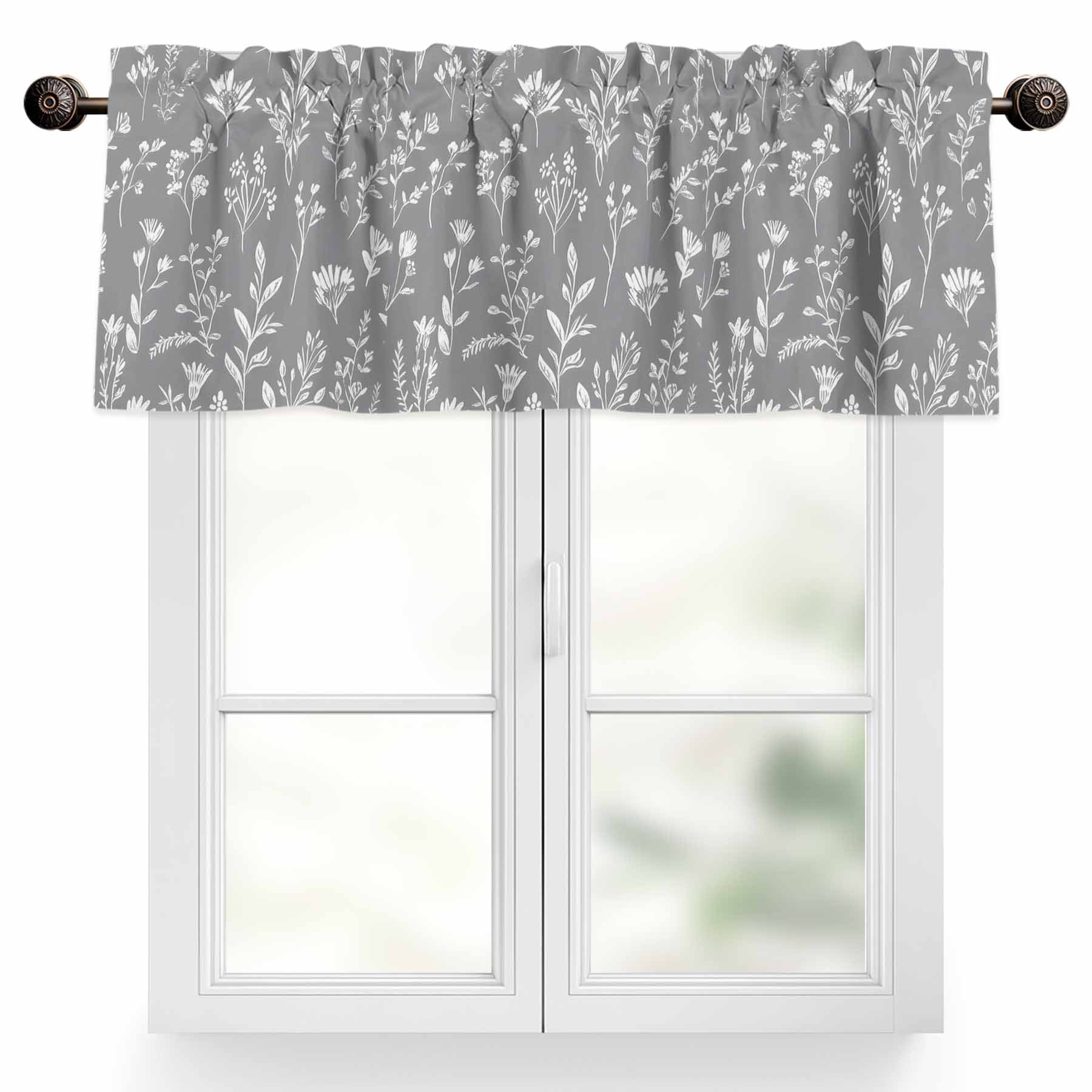 Gray Sage Leaves Valances for Windows, 54 x 18in, Boho Floral Leaf Rod ...