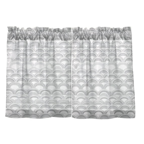 Gray Scallop Pattern Design 27"x36" Linen Look Cafe Curtain Set with ...