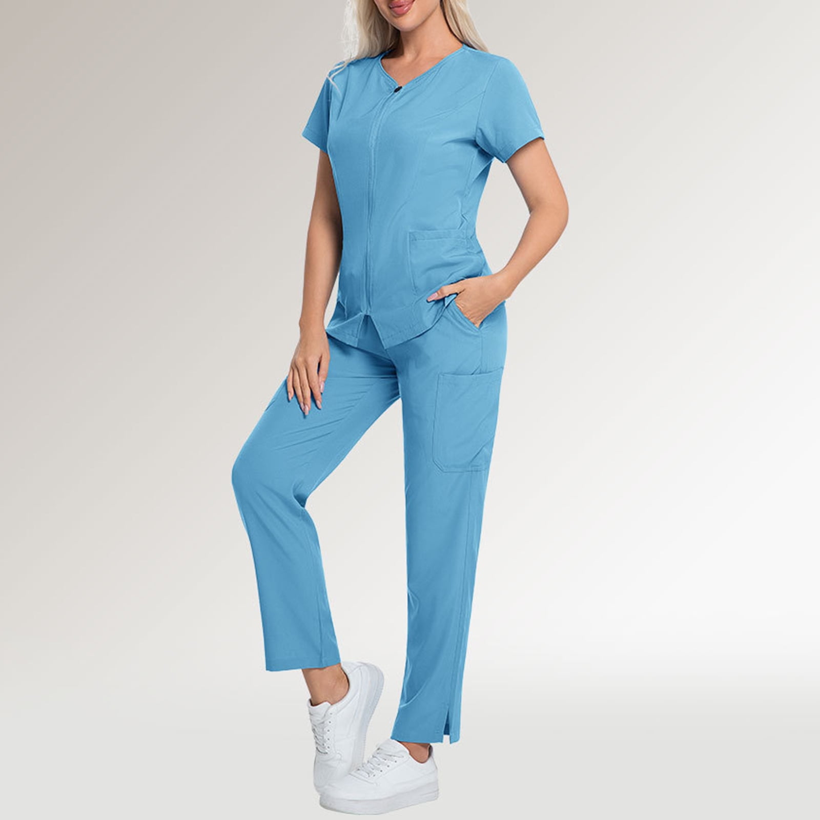 Gray Scrubs For Woman,Scrubs for Women Set with Zip Medical Scrub Set ...