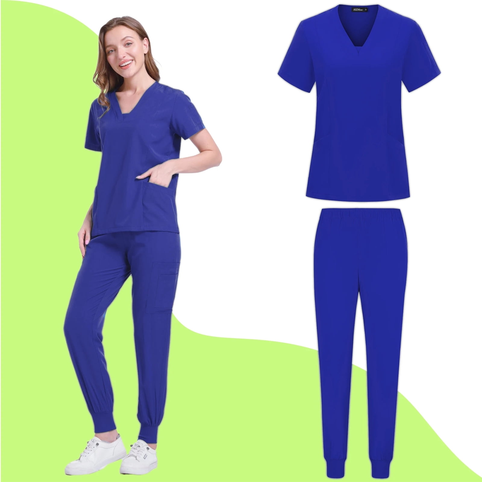 Gray Scrubs,Scrubs for Women Set, Stretchy V-Neck Top & Jogger Pants ...