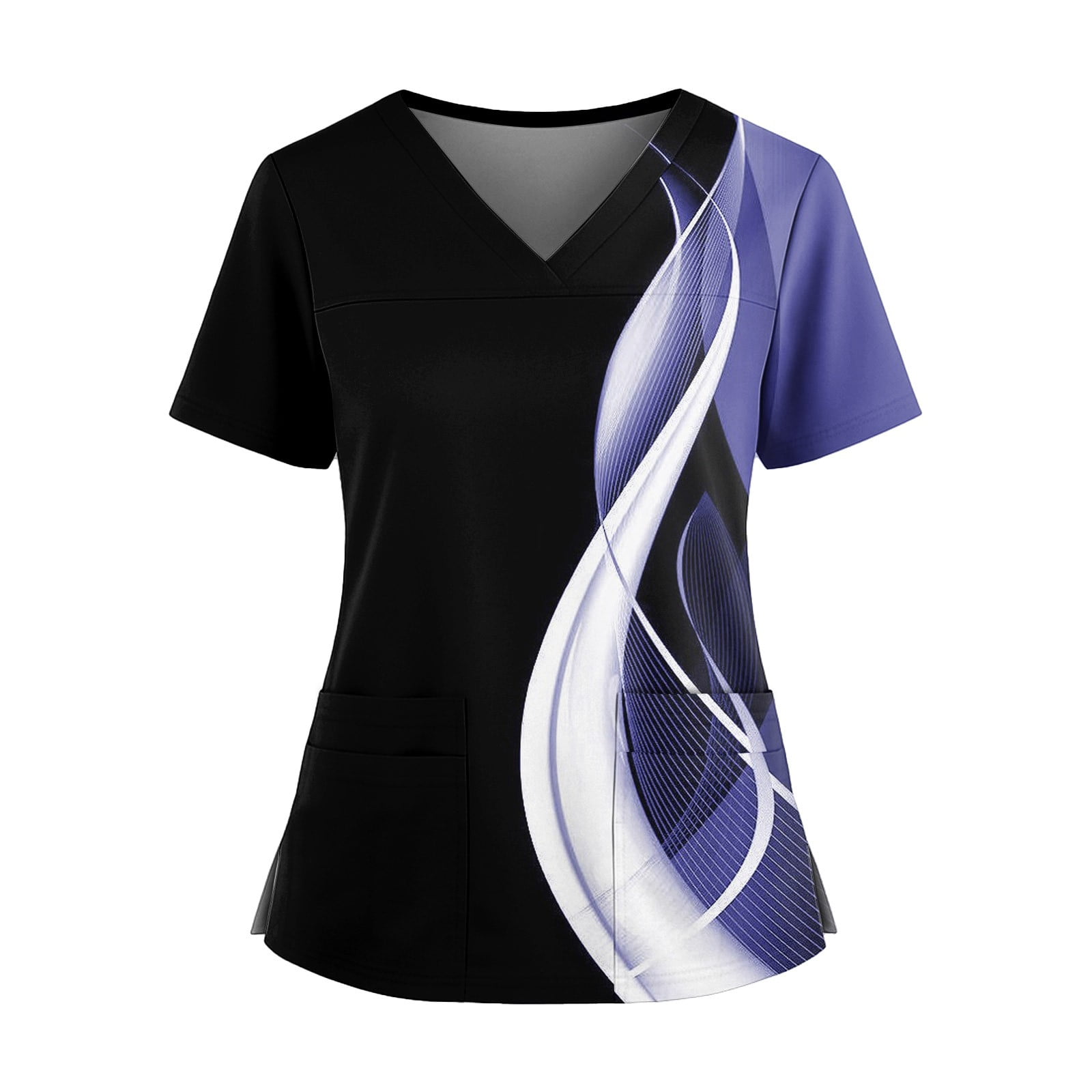 Gray Scrubs Set For Women, Plus Size Floral Print V Neck Stretchy Nurse ...