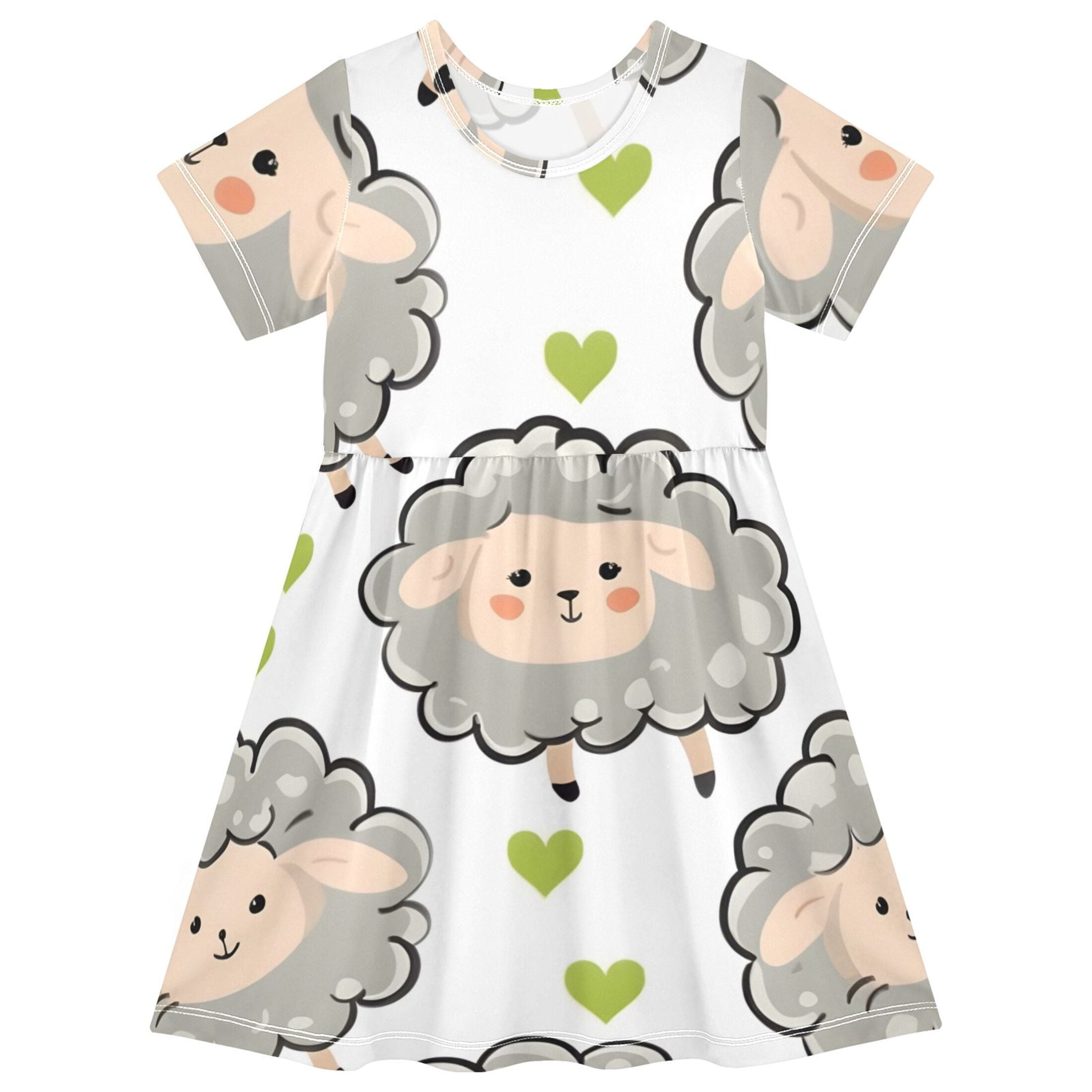 Gray Sheep Green Hearts Girls' Short Sleeve Dress A-Line One-Piece Dress UPF 50+ Quick Dry 4T ...