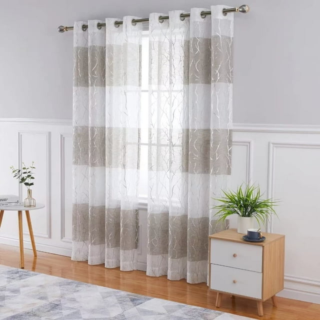 Walmart Gray Sheer Curtains, Silver Tree Branch, Semi Sheer, 52 X 63 ...