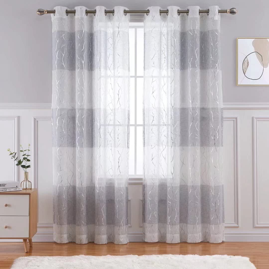 Gray Sheer Curtains Silver Tree Branch Semi Sheer Curtain Window ...