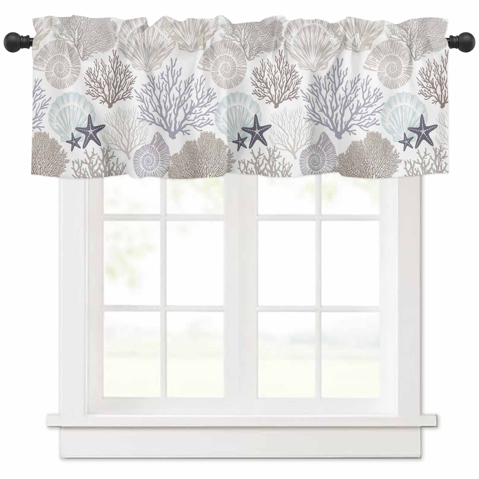 Gray Shell Coral Valances for Windows Farmhouse Kitchen Curtains ...