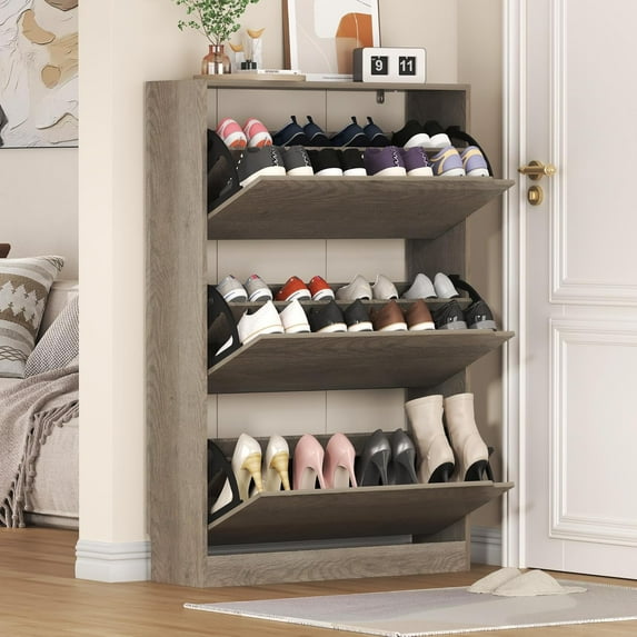 Gray Shoe Organizer - Flip Drawer Shoe Storage for Entryway, Modern ...